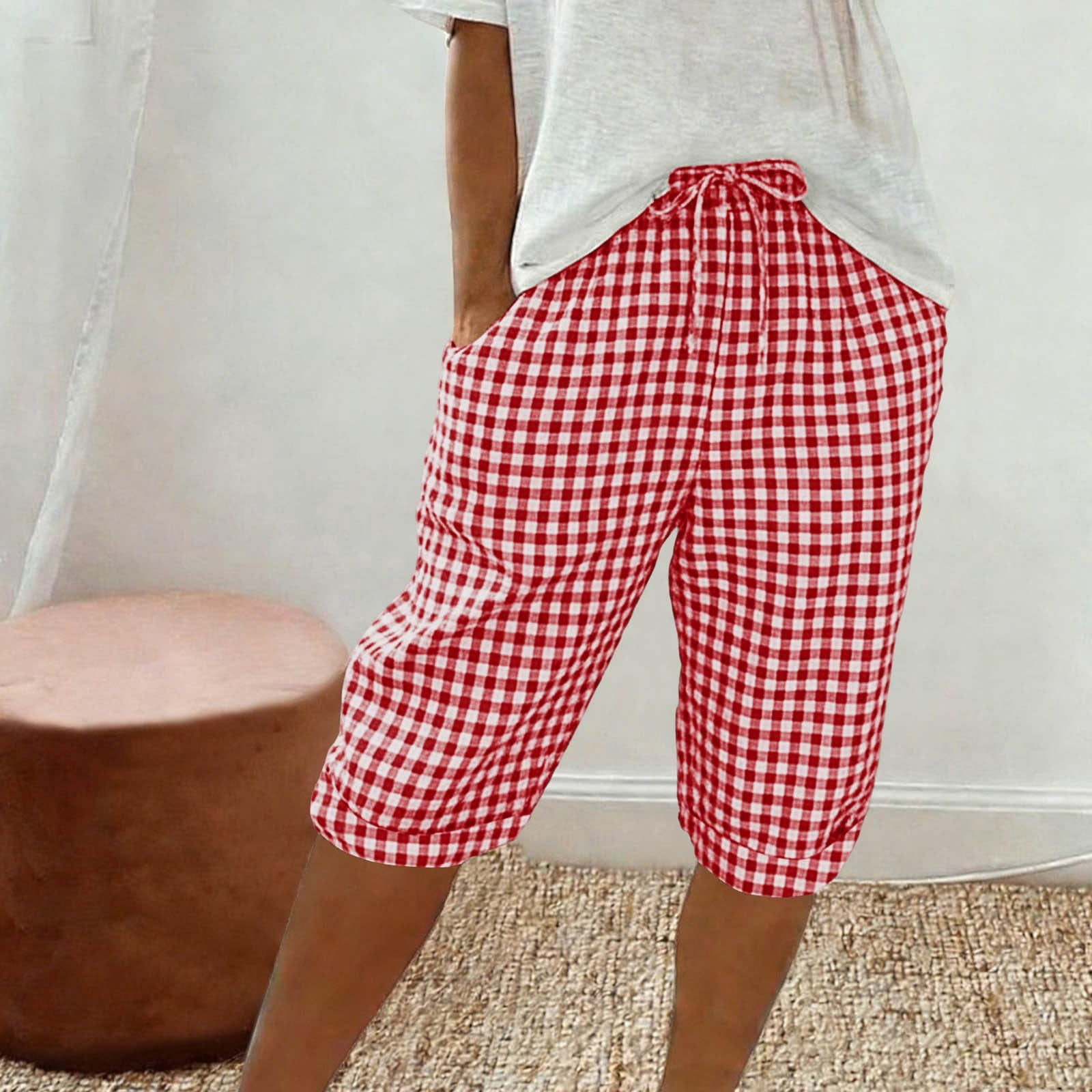 ADSSDQ Women Cotton Bermuda Shorts Summer Casual Knee Length Striped ...