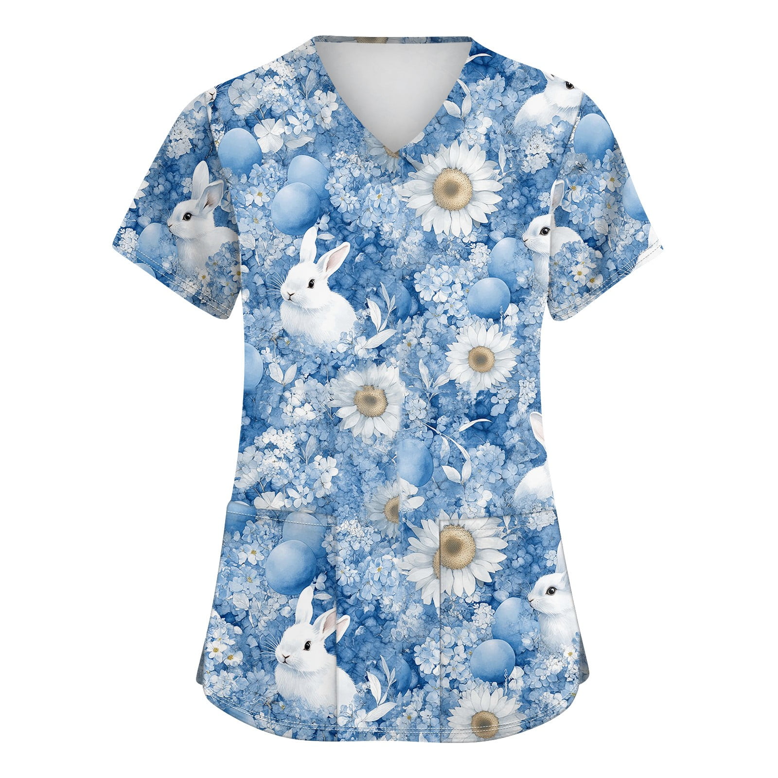 ADSSDQ Women Easter Scrub Tops Short Sleeve V Neck Nurse Working ...