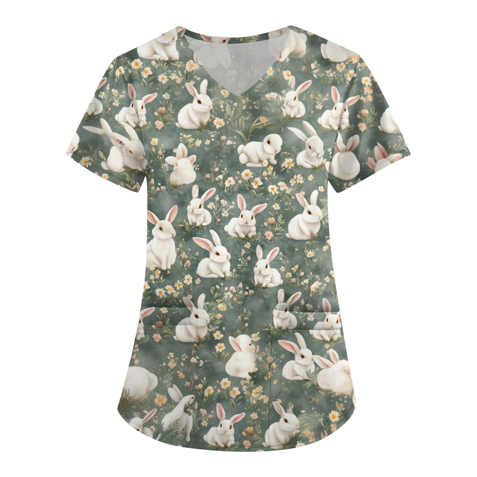 ADSSDQ Women Easter Scrubs Top Short Sleeve V Neck Workwear Blouse T ...
