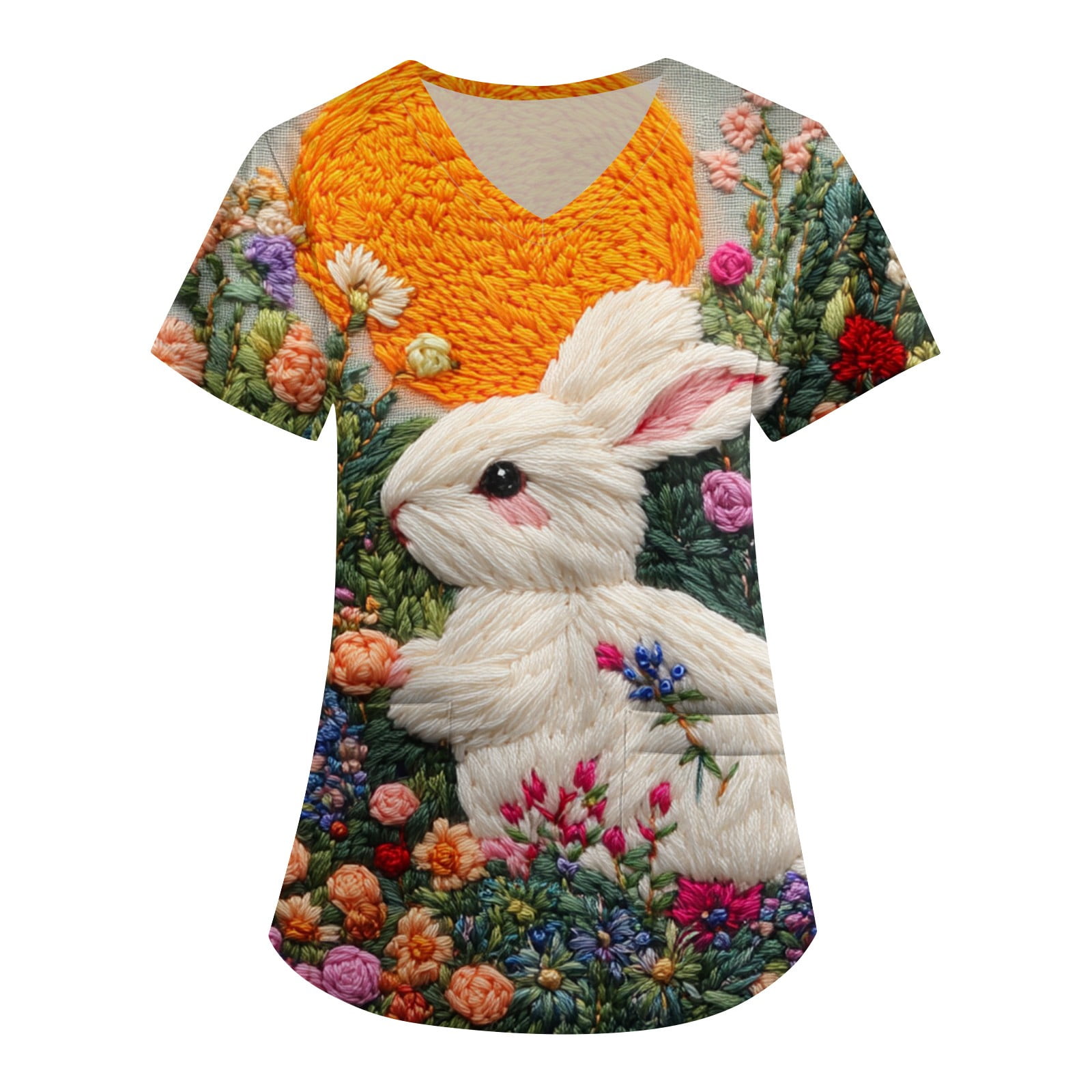 ADSSDQ Women Easter Scrubs Tops Cute Casual Nurse Scrub V Neck Short ...
