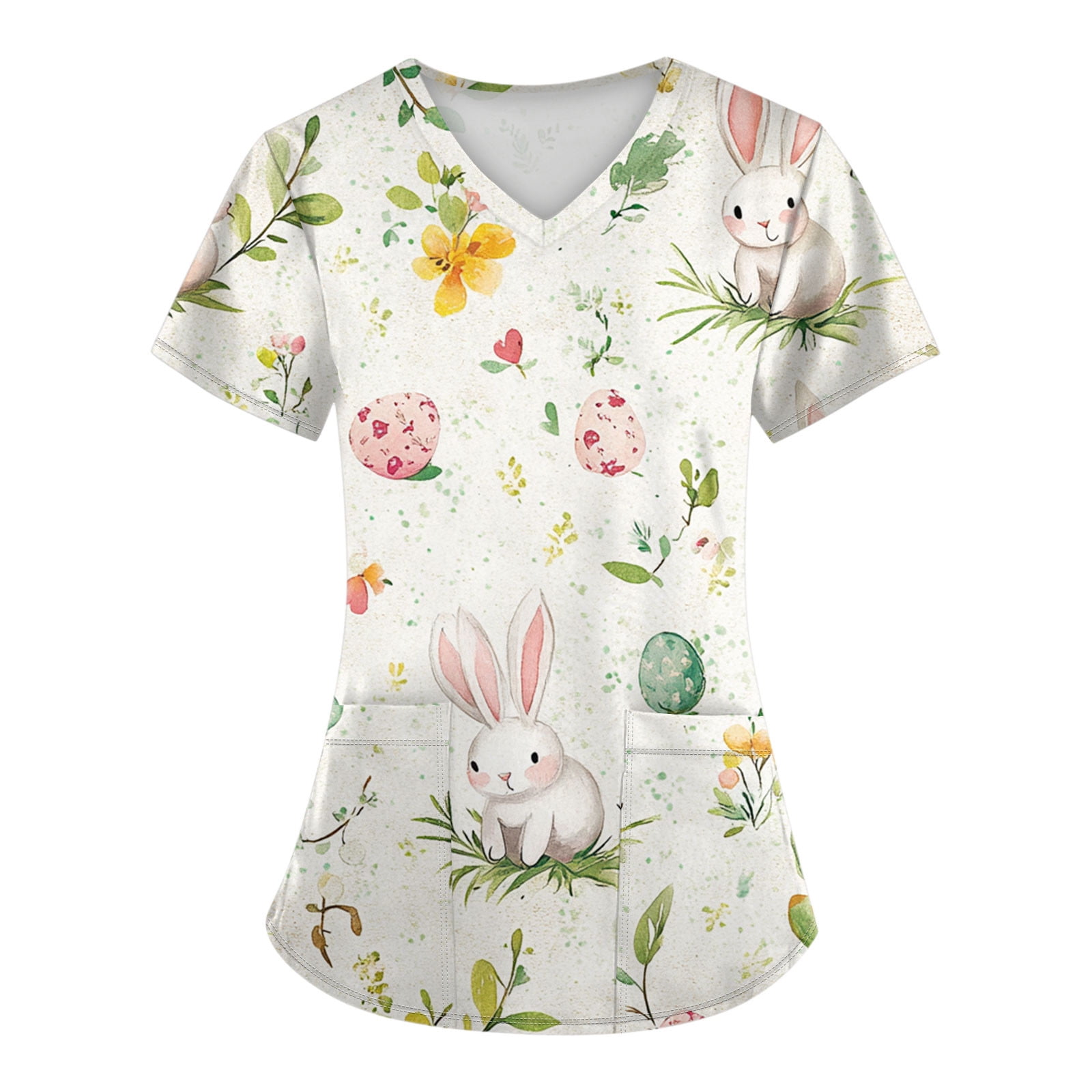 ADSSDQ Women Easter Scrubs Tops Cute Casual Nurse Scrub V Neck Short ...