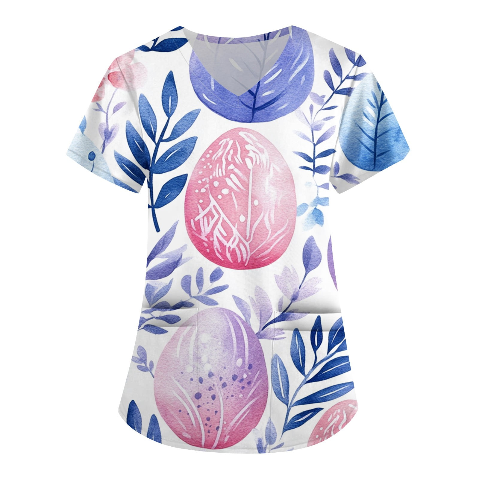 ADSSDQ Women Easter Scrubs Tops Short Sleeve V Neck Nurse Working ...