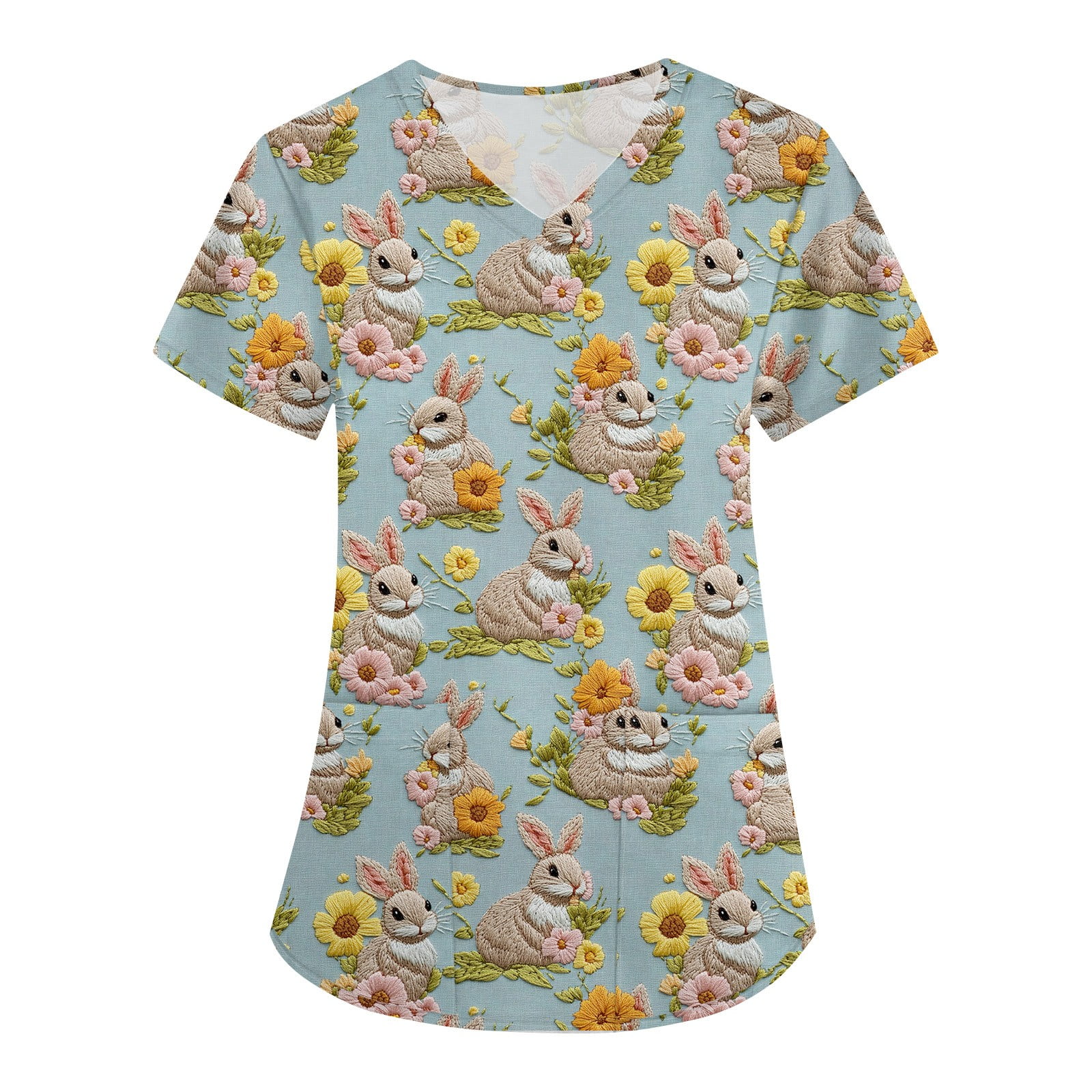 ADSSDQ Women Easter Scrubs Tops Stretchy V-Neck Scrubs Top Breathable ...