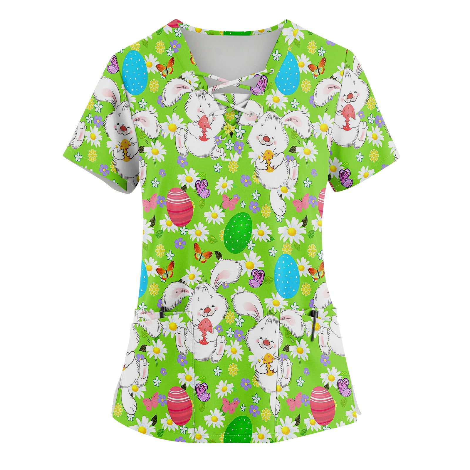 ADSSDQ Women Easter Scrubs Tops Summer Short Sleeve Working Nurse ...