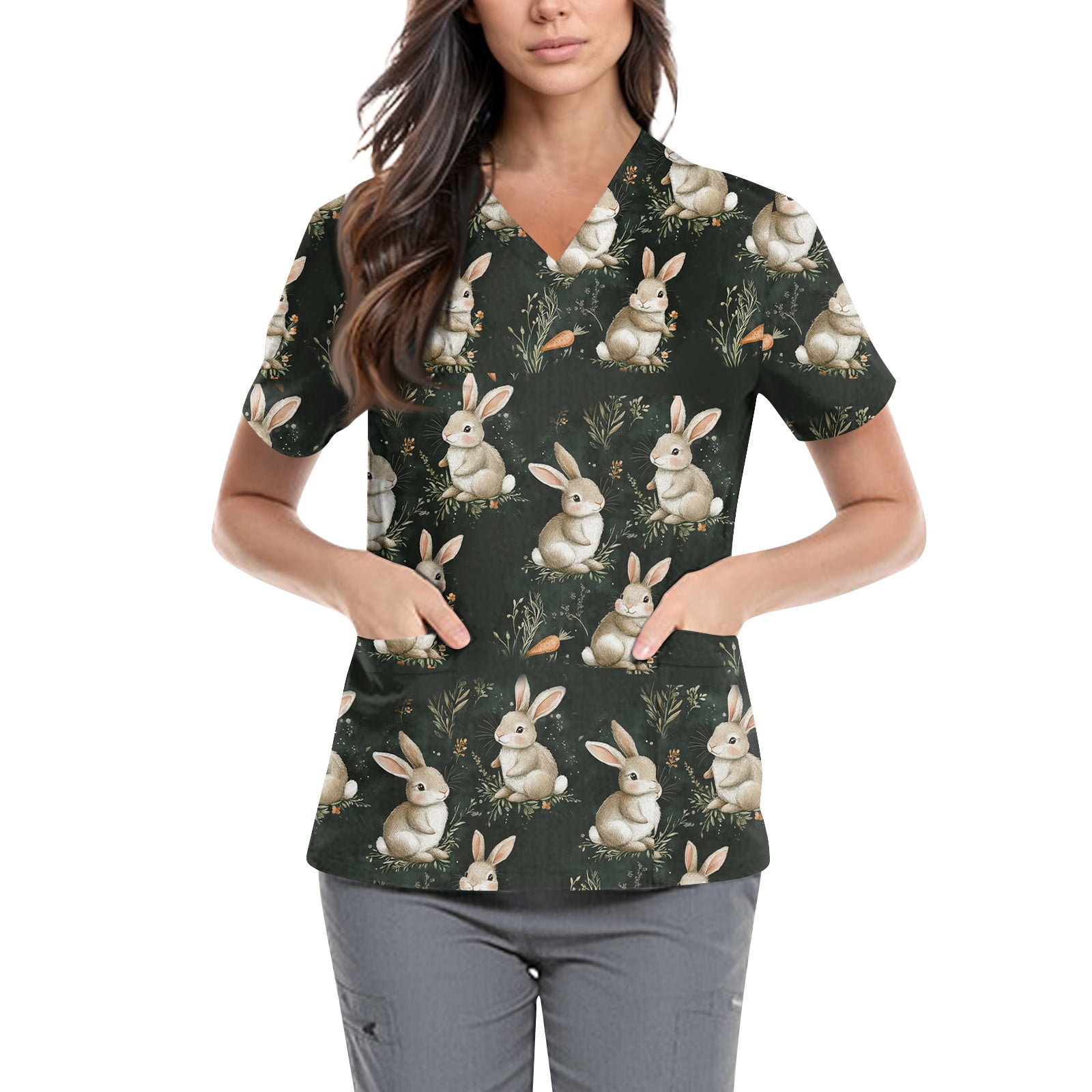ADSSDQ Women Easter Scrubs Tops Summer Short Sleeve Working Nurse ...