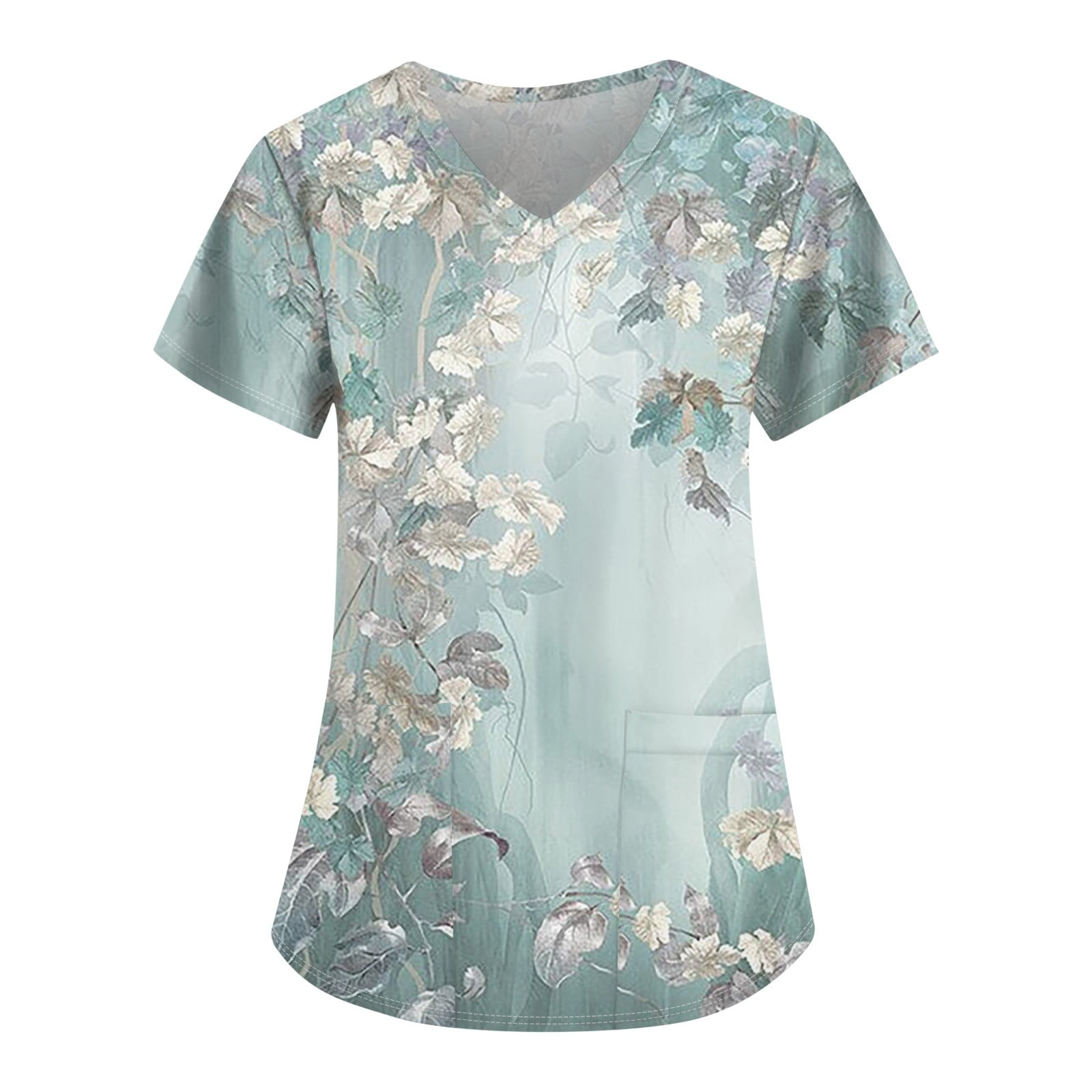 ADSSDQ Floral Printed Nursing Scrubs Shirts for Women 2024 New Fun ...