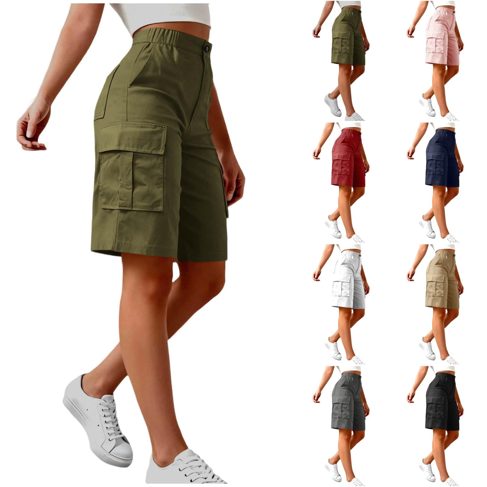 ADSSDQ Women's Cargo Shorts Bermuda Hiking Shorts with Elastic Waist ...