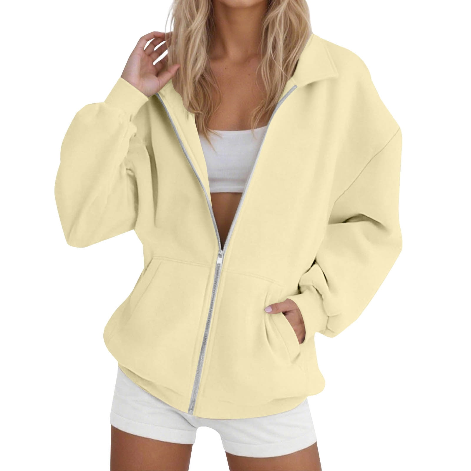 ADSSDQ Women's Lightweight Hoodies Full Zip Up Oversized Sweatshirts ...