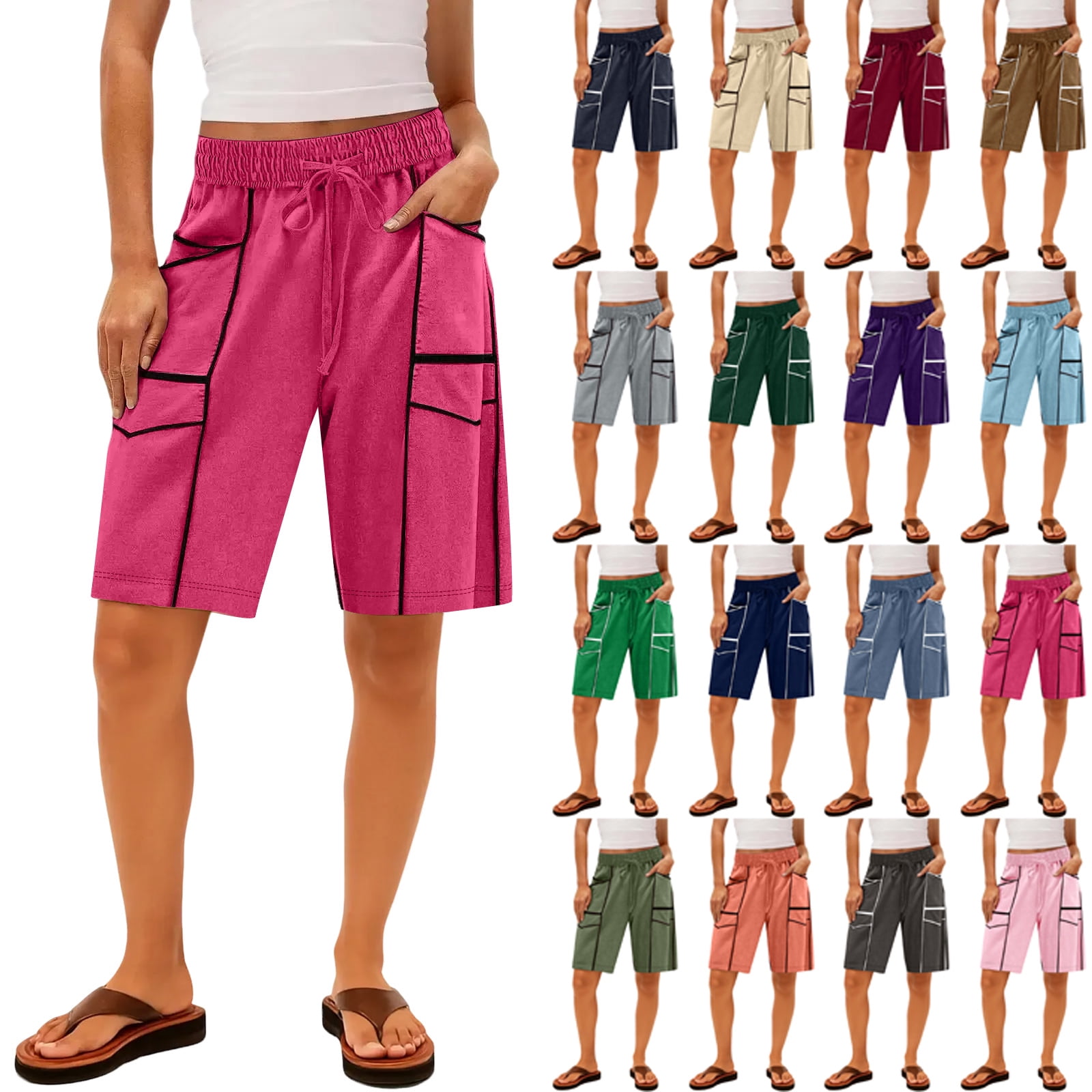 ADSSDQ Women's Shorts Casual Fashion Summer Cotton Long Shorts Knee ...