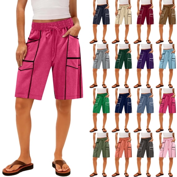 ADSSDQ Women's Shorts Casual Fashion Summer Cotton Long Shorts Knee ...
