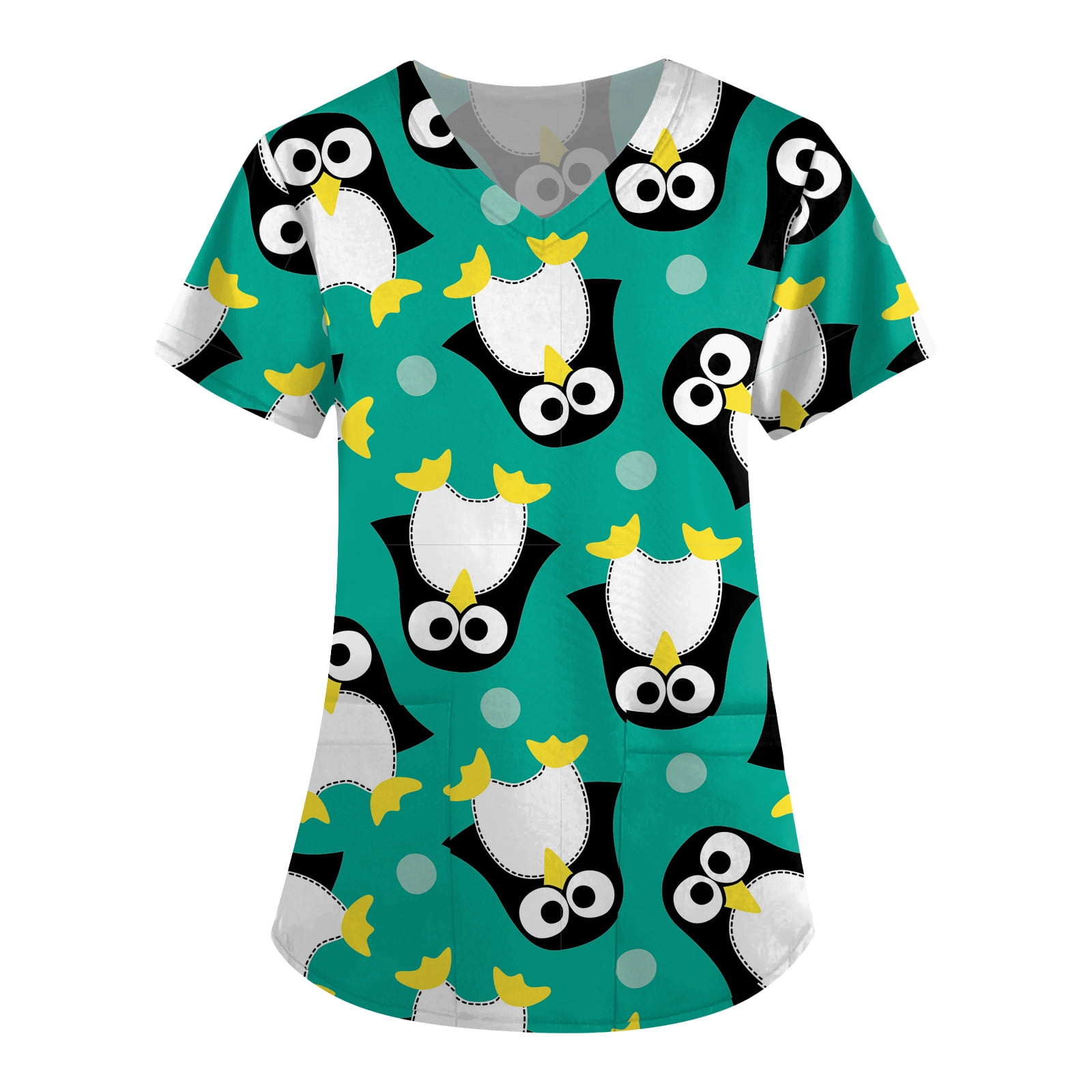 ADSSDQ Women's V Neck Scrub Top Cute Animal Print Scrubs Nursing ...