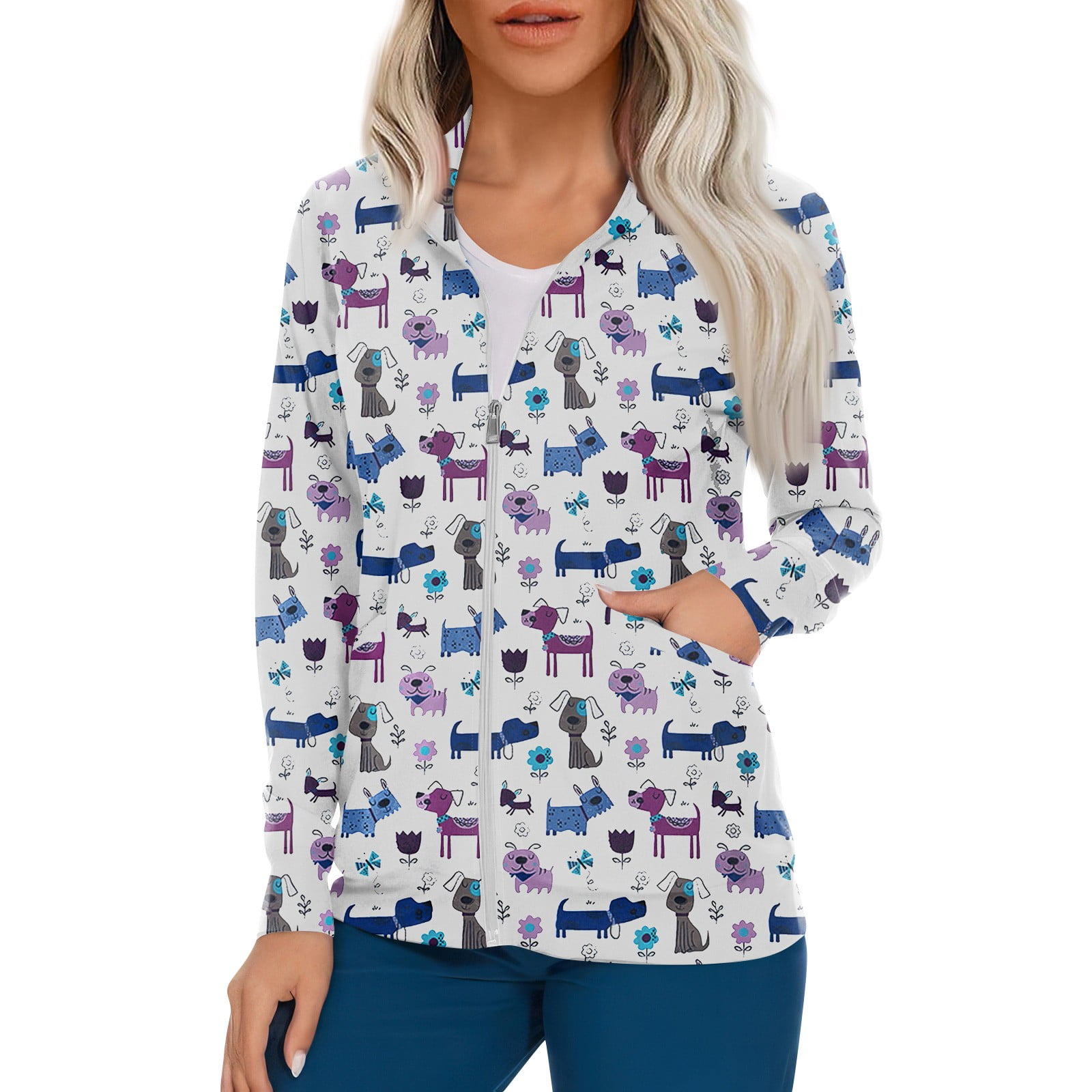 ADSSDQ Women's Warm Up Scrubs Jacket Zip Front Long Sleeve Scrub ...