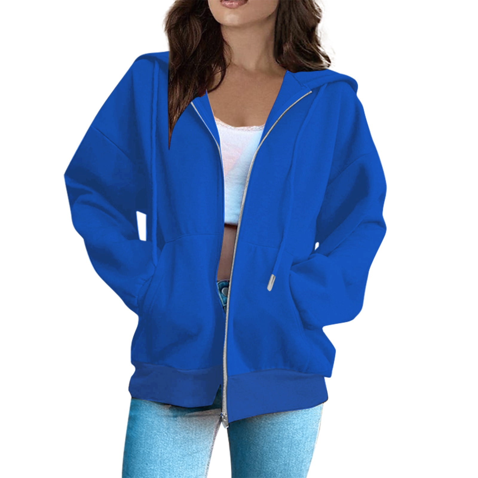 ADSSDQ Women's Zip Up Hoodies Long Sleeve Oversized Sweatshirts Fleece ...
