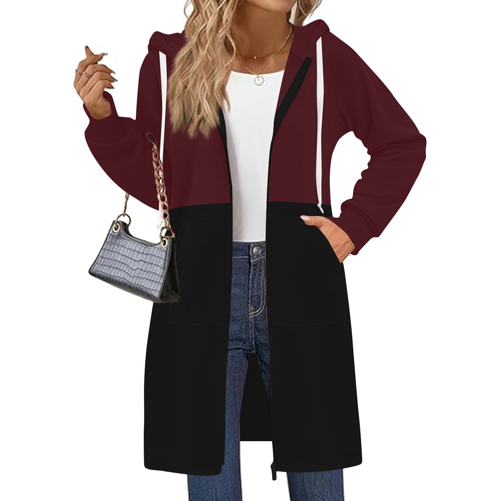 ADSSDQ Women's Zip Up Hoodies Oversized Fleece Long Tunic Sweatshirts ...