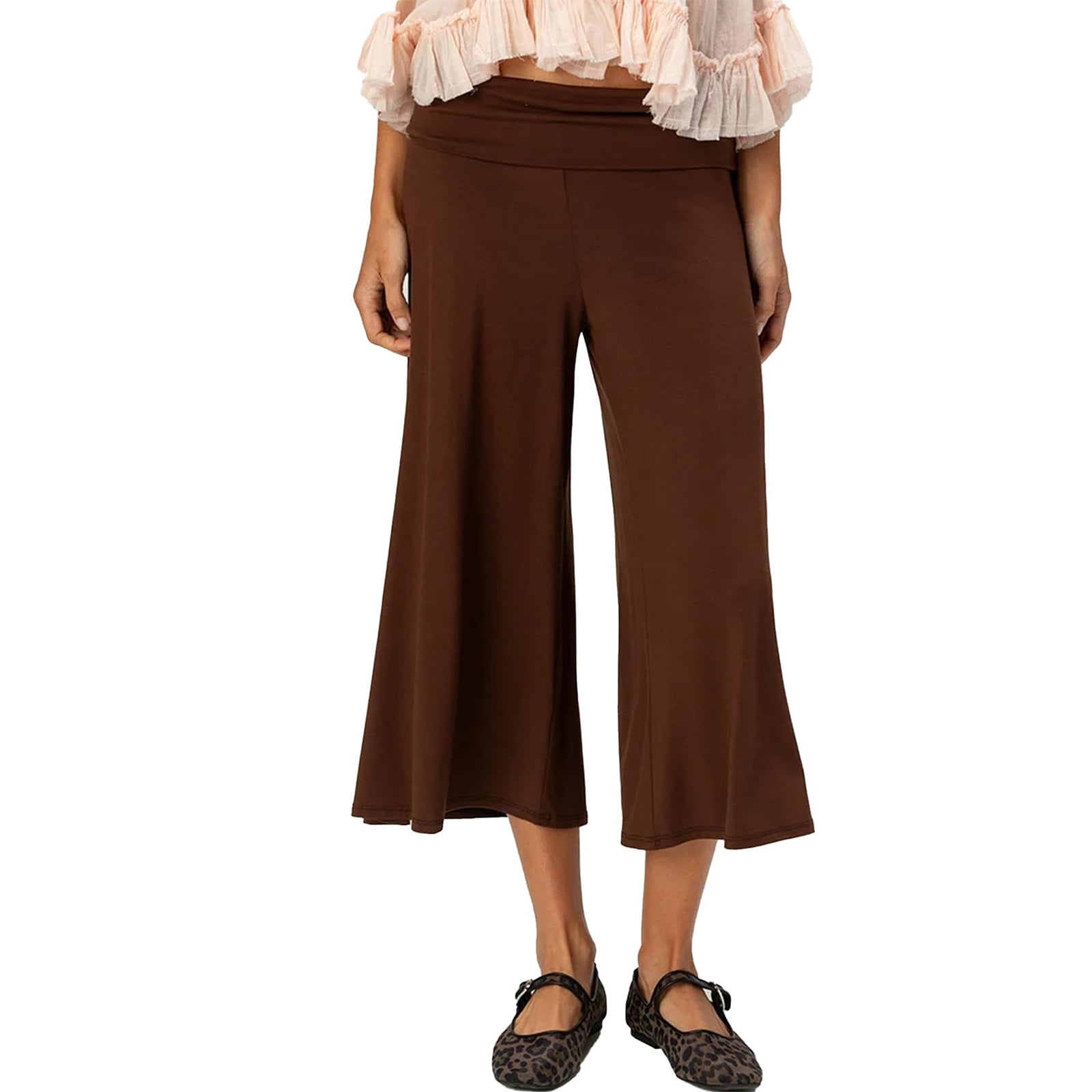 ADSSDQ Womens Casual Wide Leg Cropped Pants Low Rise Fold Over Stretch ...