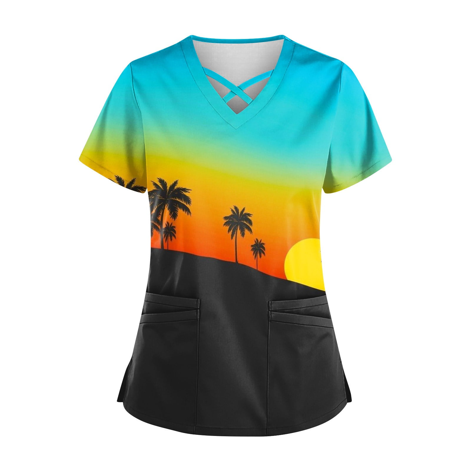 ADSSDQ Womens Hawaiian Print Scrub Tops Summer Scrub Top for Women with ...