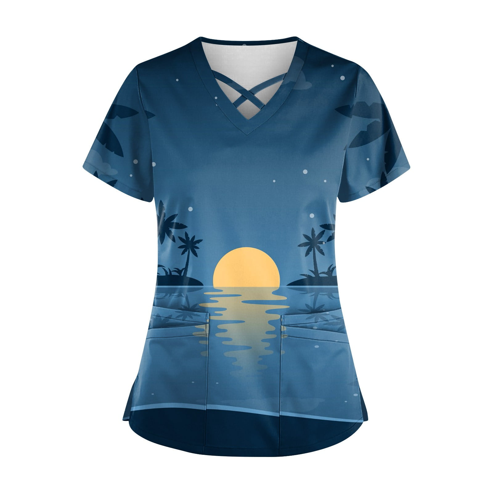 ADSSDQ Womens Hawaiian Print Scrub Tops Summer Scrub Top for Women with ...
