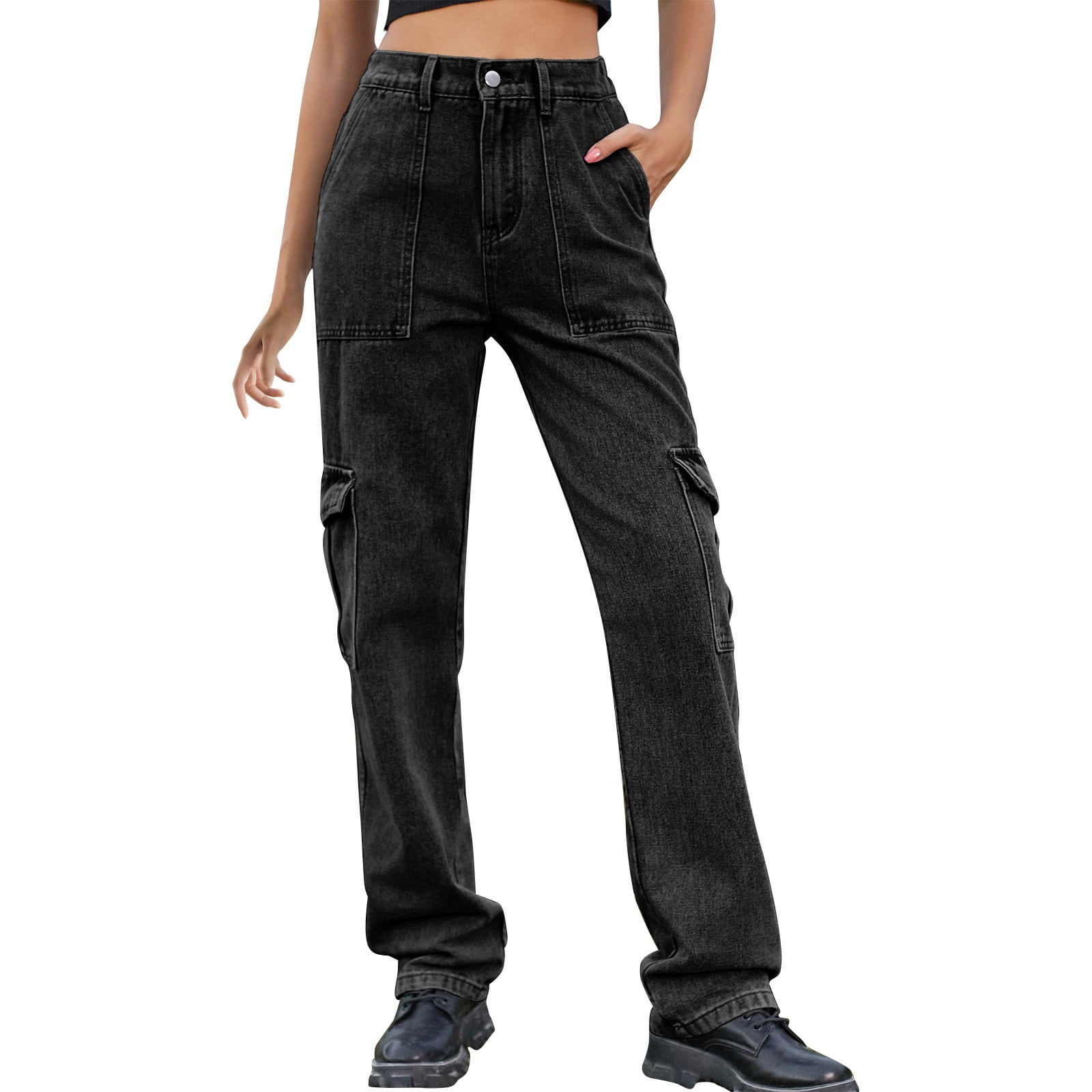 ADSSDQ Womens High Waisted Cargo Pants Wide Leg Casual Pants 6 Pockets ...
