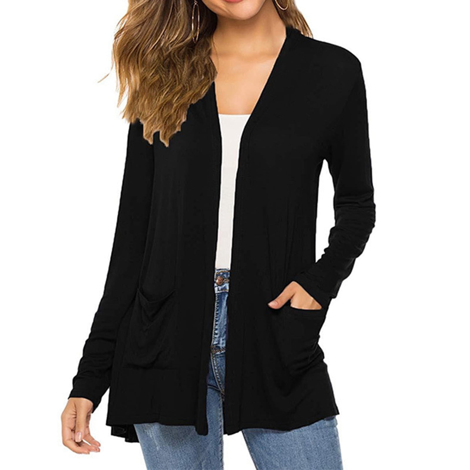 ADSSDQ Womens Lightweight Long Sleeve Cardigans with Pockets Casual Soft Open Front Cardigan ...
