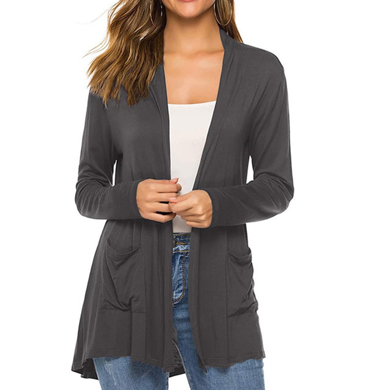 ADSSDQ Womens Lightweight Long Sleeve Cardigans with Pockets Casual Soft Open Front Cardigan ...