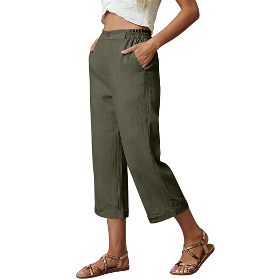 ADSSDQ Womens Linen Pants for Summer Button Down Wide Leg Cropped Pants ...
