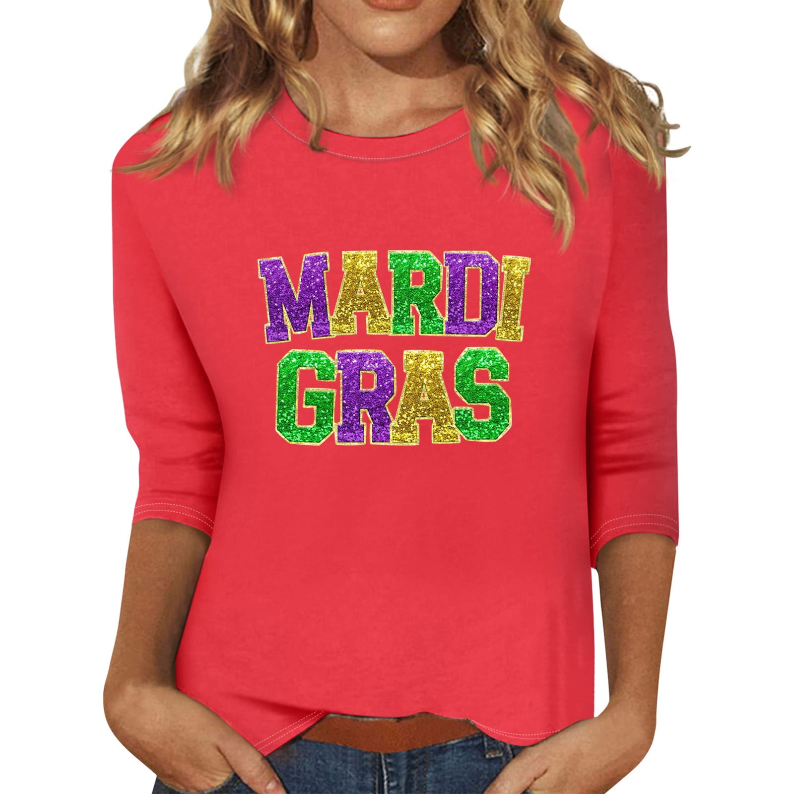ADSSDQ Womens Mardi Gras Shirts Plus Size Loose Fit 3/4 Sleeve Tunic ...