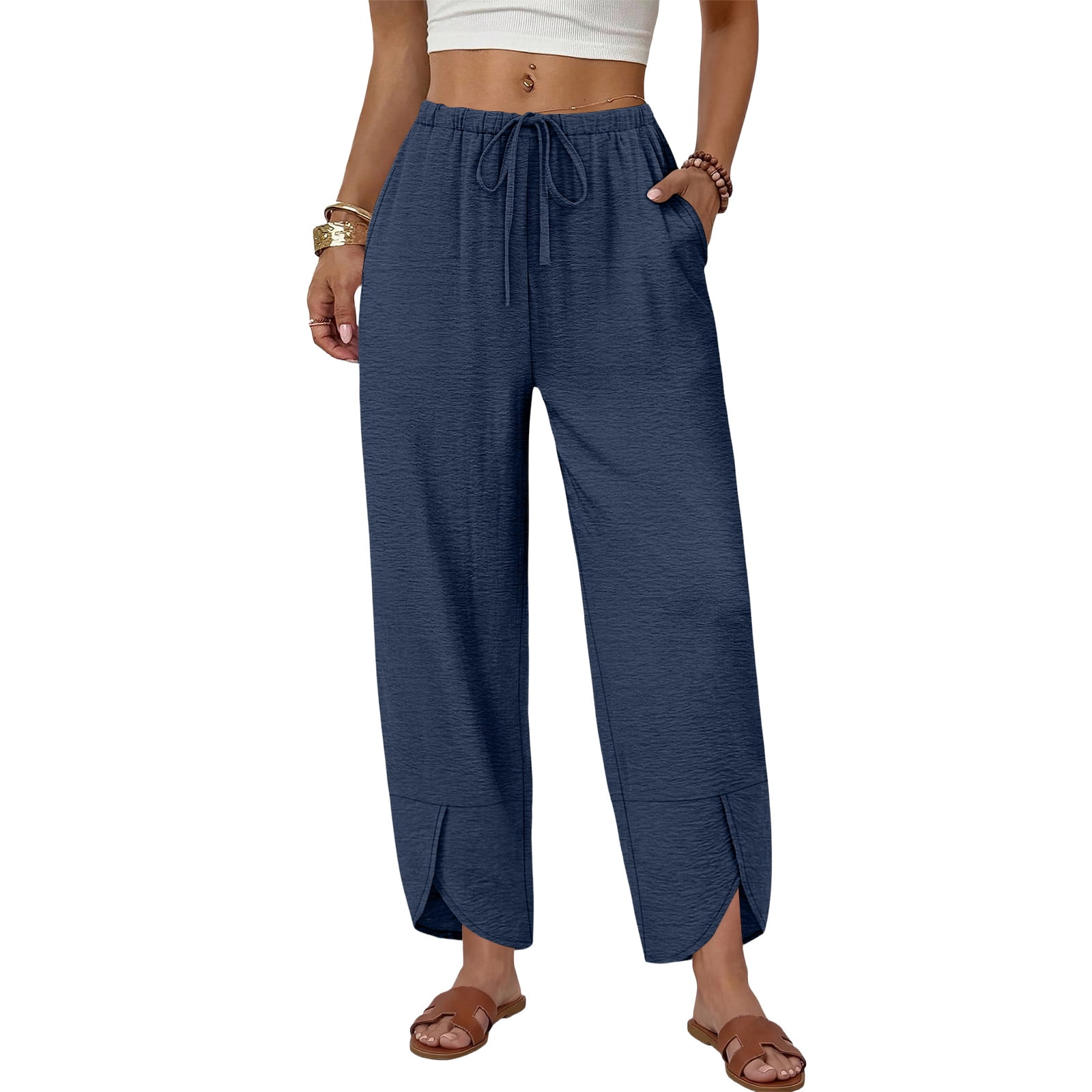 ADSSDQ Womens Pants Wide Leg Palazzo Pants Cropped Spring Summer ...
