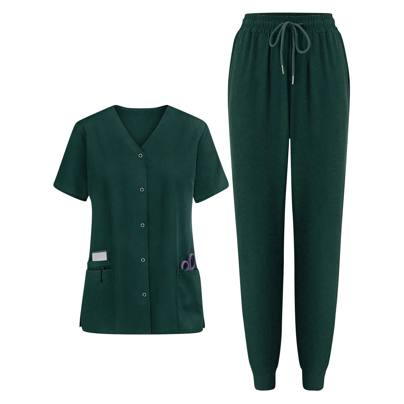 ADSSDQ Womens Scrubs Plus Size Stretch Button Down Nurse Medical ...