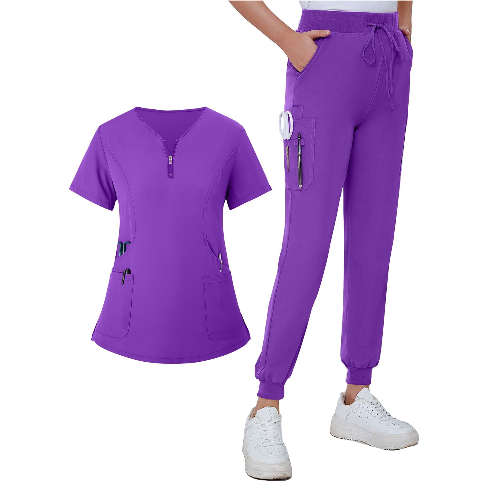 ADSSDQ Womens Scrubs Set with Pockets Nurse Short Sleeve V Neck Scrub ...