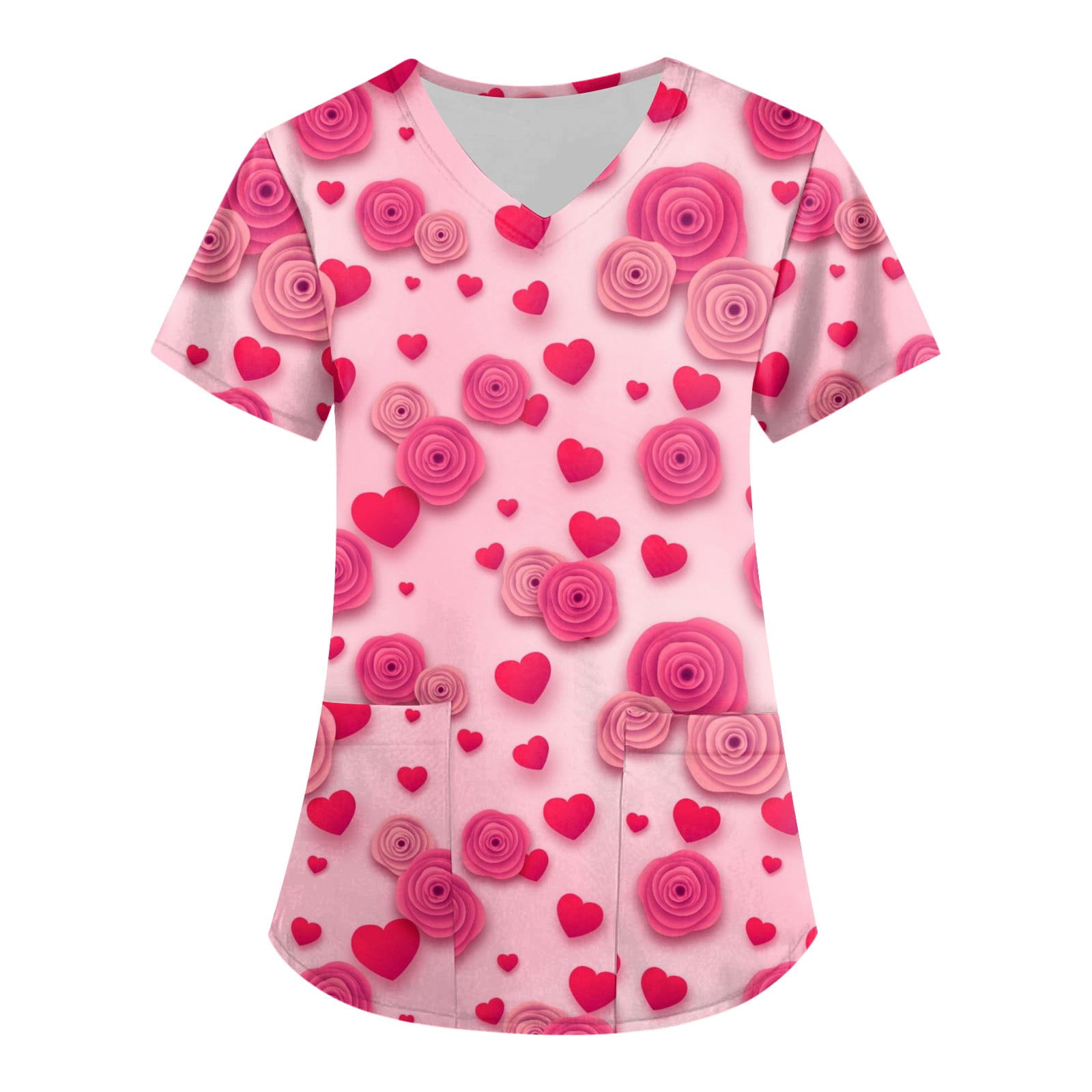 Adssdq Womens Valentines Day Scrubs Top Cute Love Heart Print Scrub