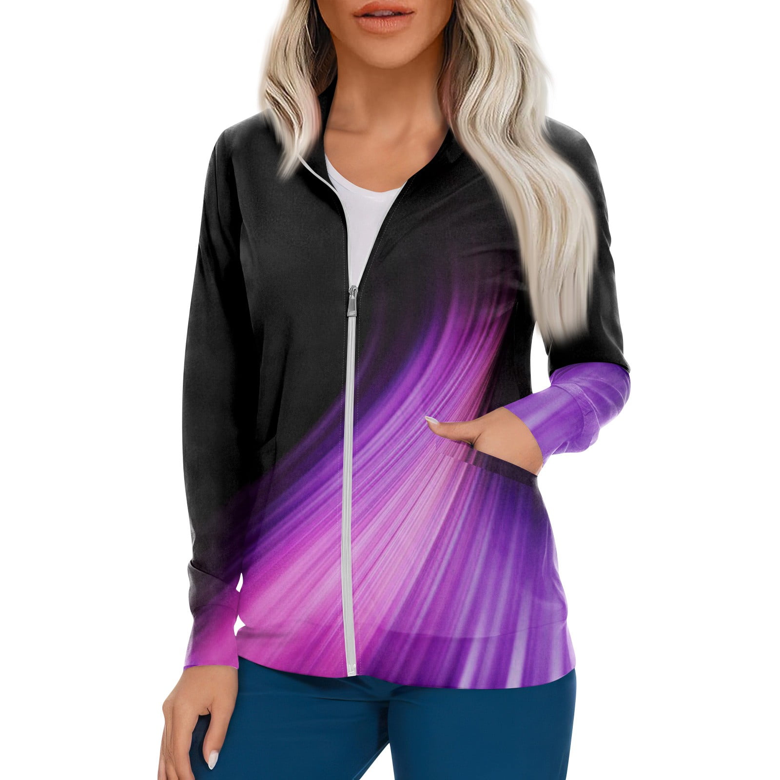 ADSSDQ Zip Up Scrub Jackets for Woman Long Sleeve Cardigan Scrubs Tops ...