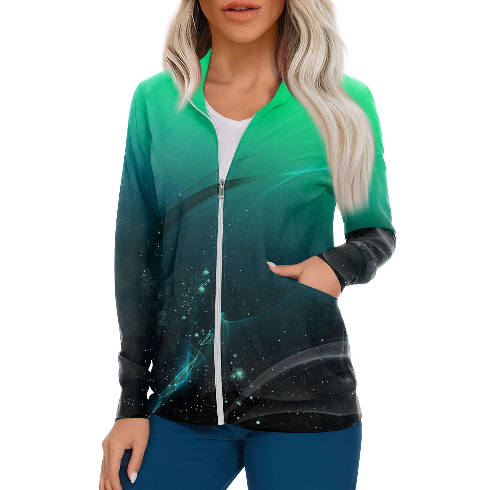 ADSSDQ Zip Up Scrub Jackets for Woman Long Sleeve Cardigan Scrubs Tops ...