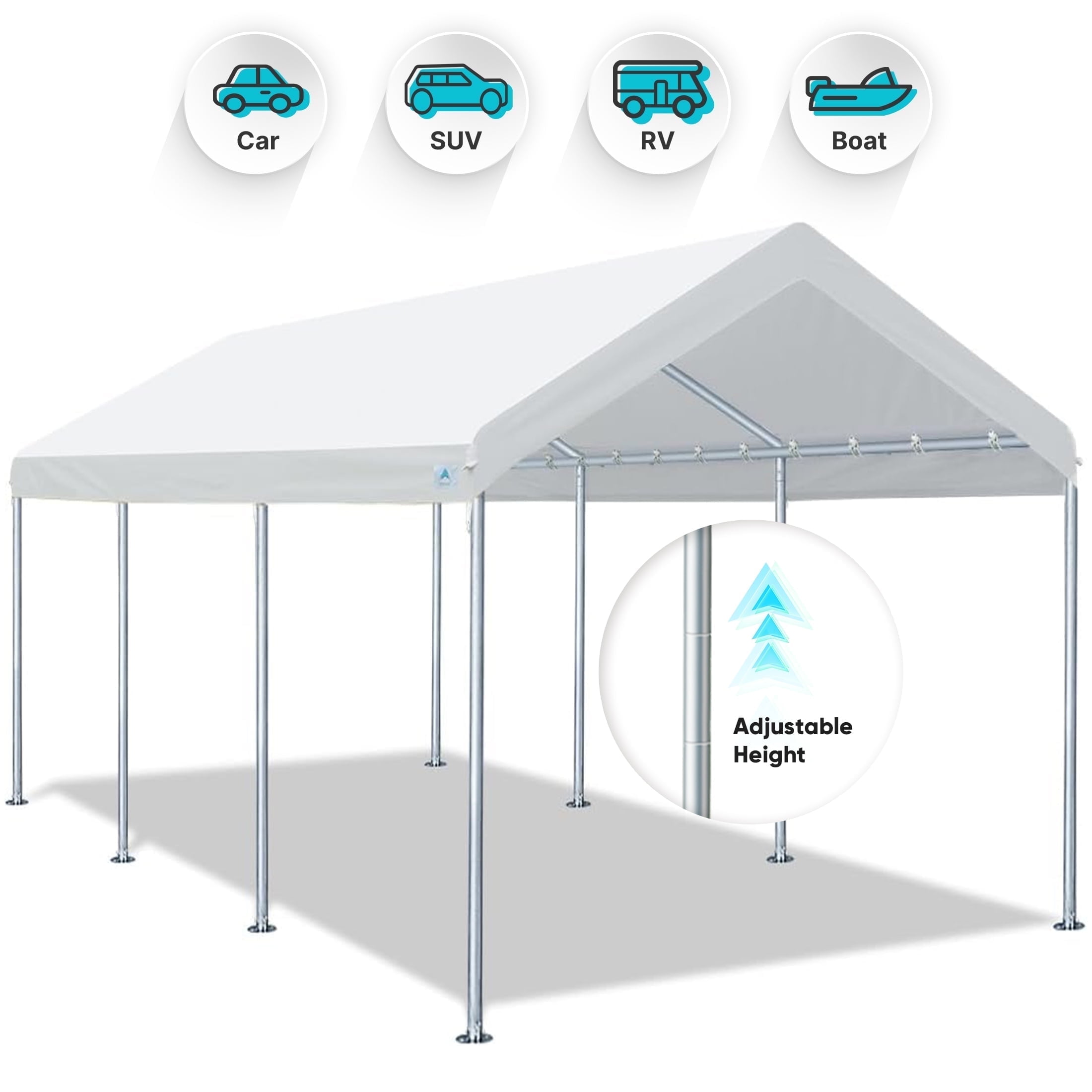 ADVANCE OUTDOOR Heavy Duty Carport Canopy, 10'x20', Adjust 9.6-11.2 ft ...