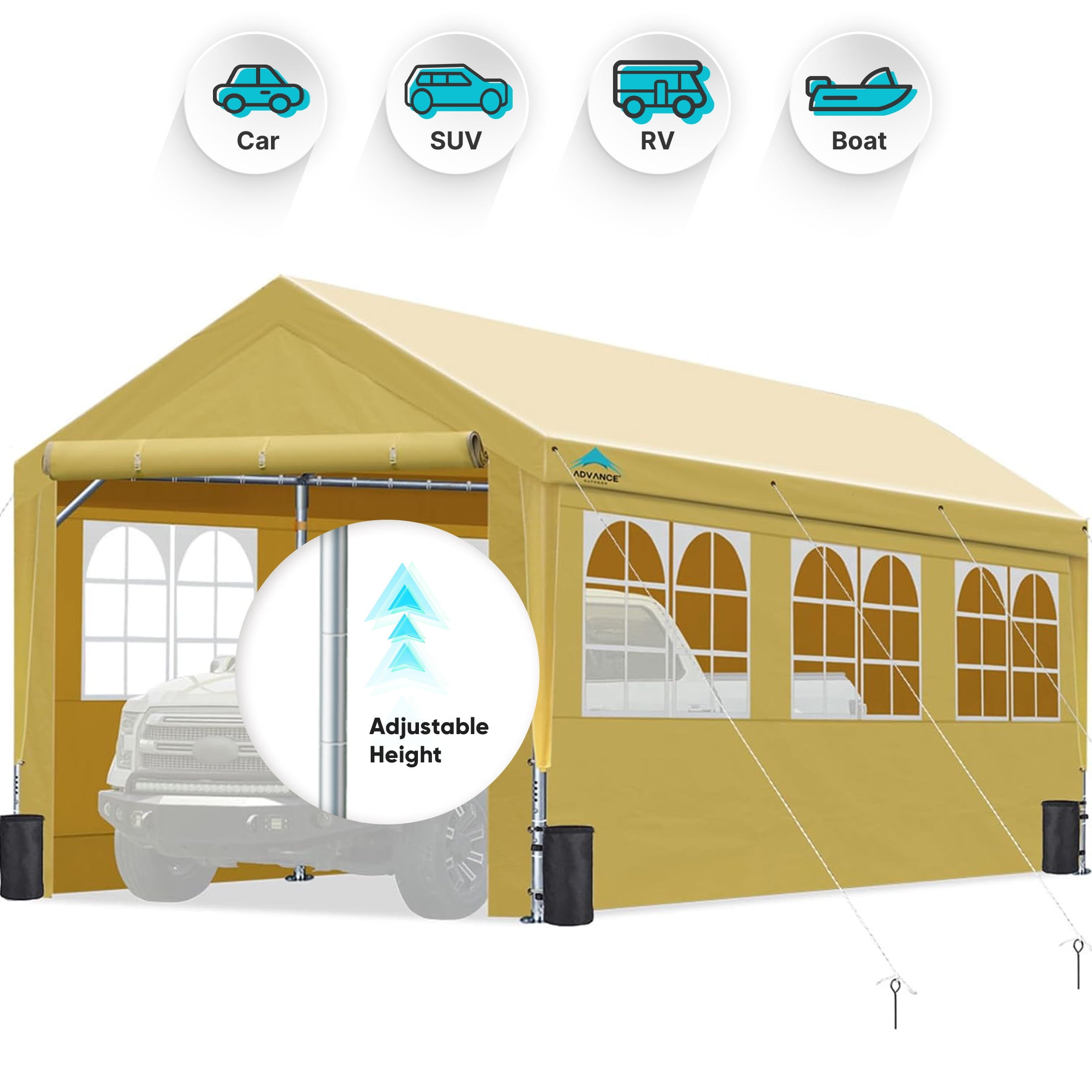 ADVANCE OUTDOOR 10'x20' Heavy Duty Steel Carport Car Canopy Garage ...