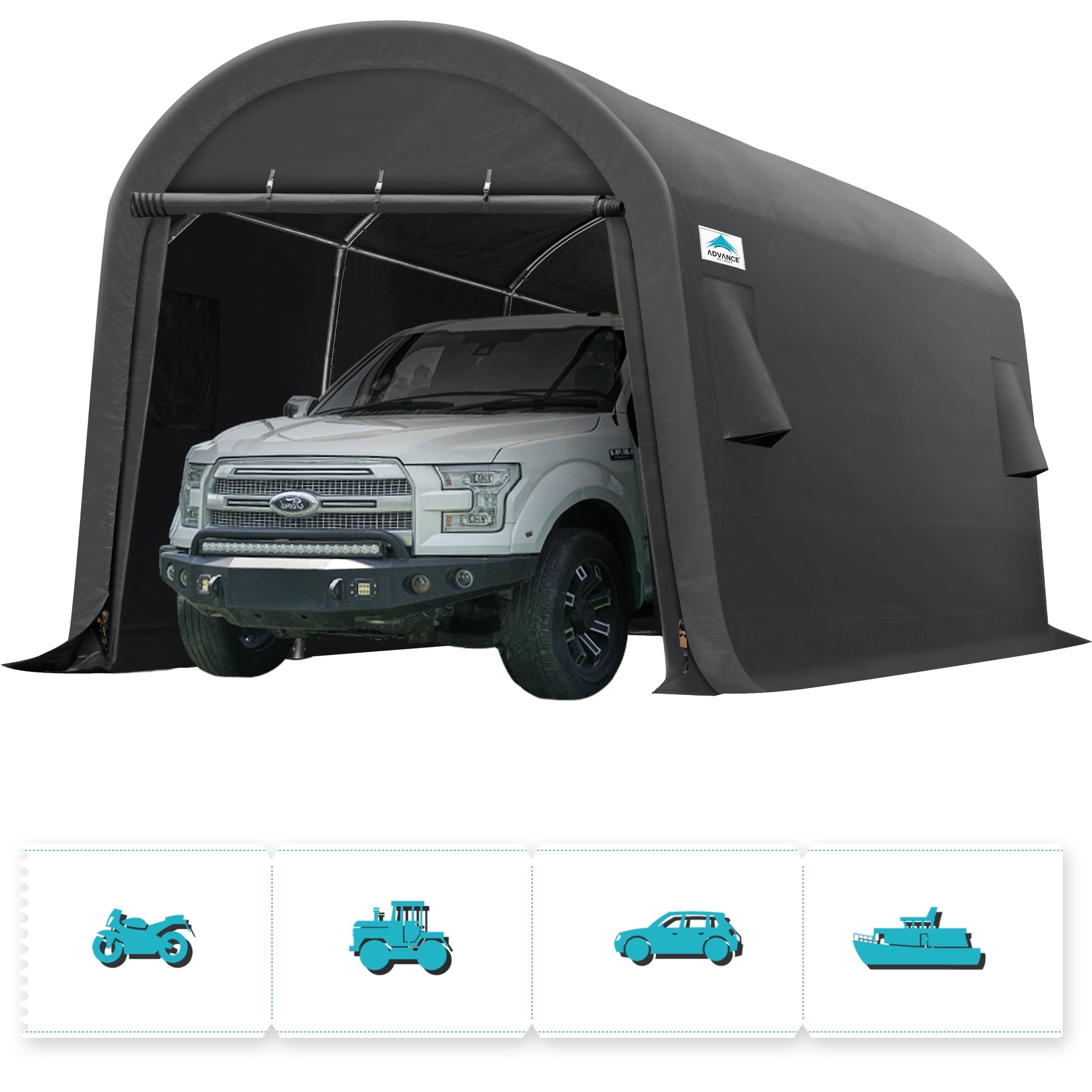 ADVANCE OUTDOOR 10x15 ft Shelter Storage Shed Steel Metal Round Roof ...