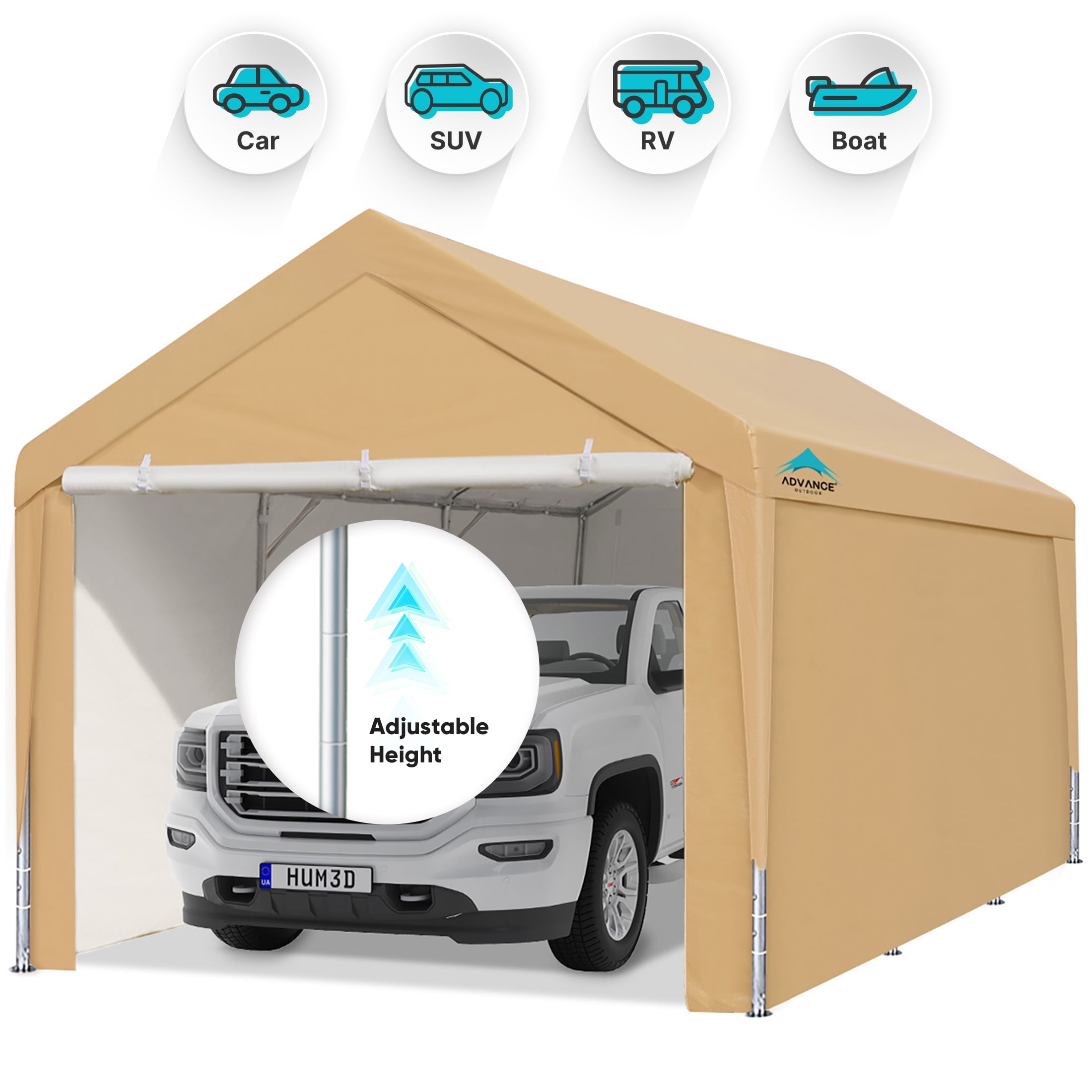 ADVANCE OUTDOOR 10x20 ft Heavy Duty Carports with Removable Sidewalls ...
