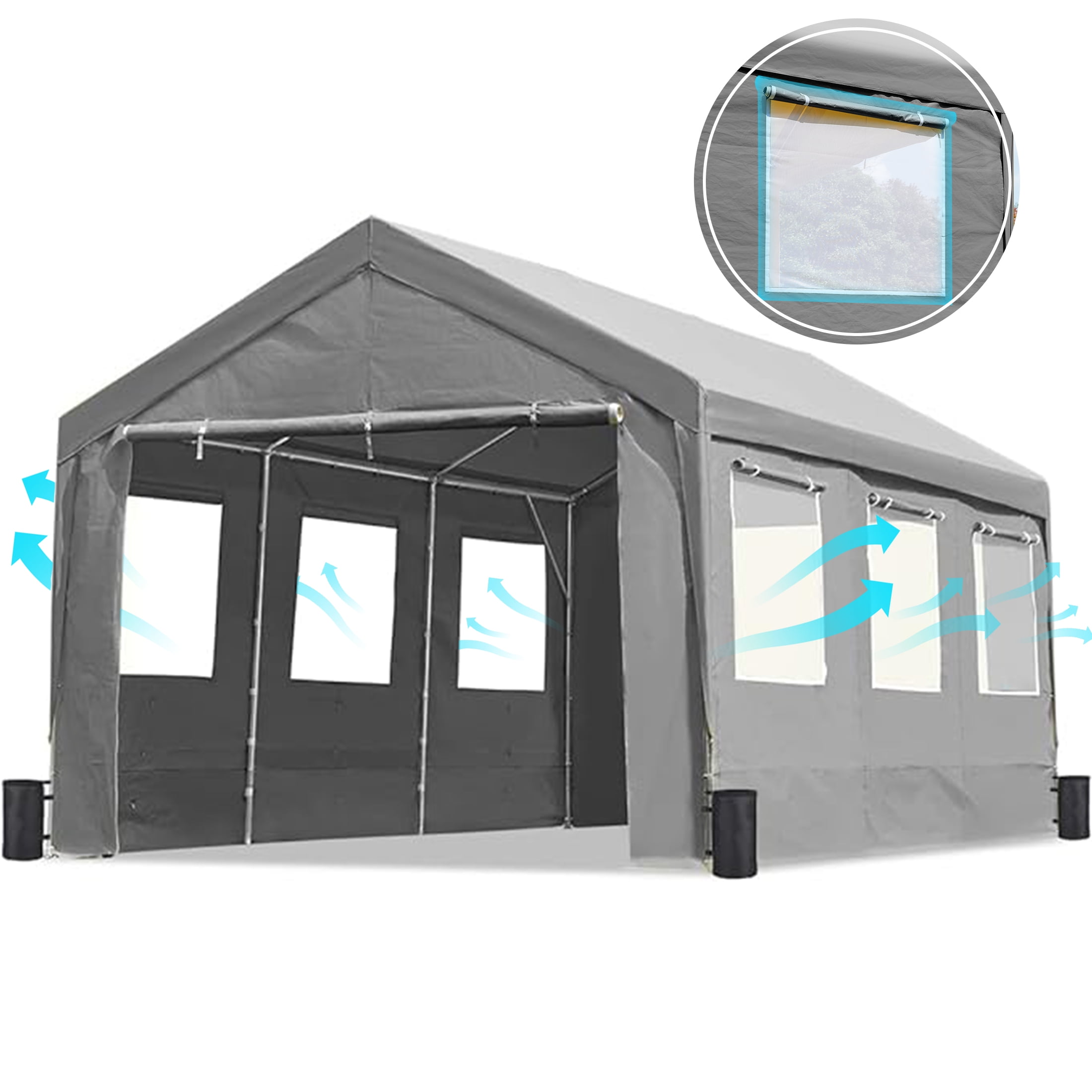 ADVANCE OUTDOOR 12x20 ft Heavy Duty Carport with Roll-up Ventilated ...