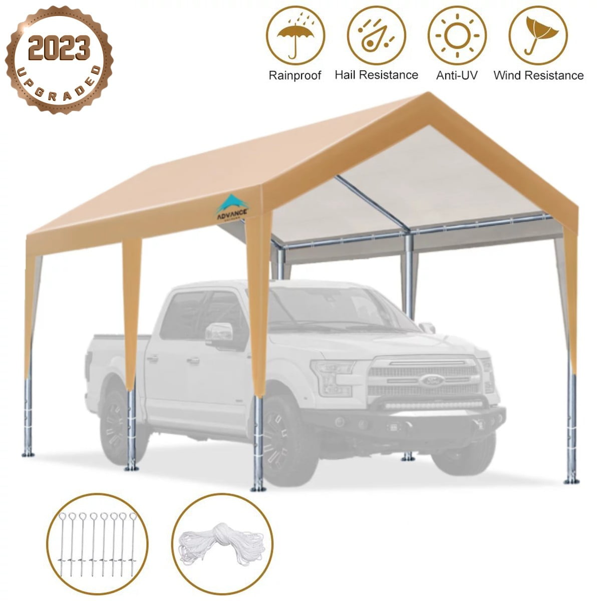 ADVANCE OUTDOOR Carport 10'x20' with Adjustable Height from 9.5 to 11 ...