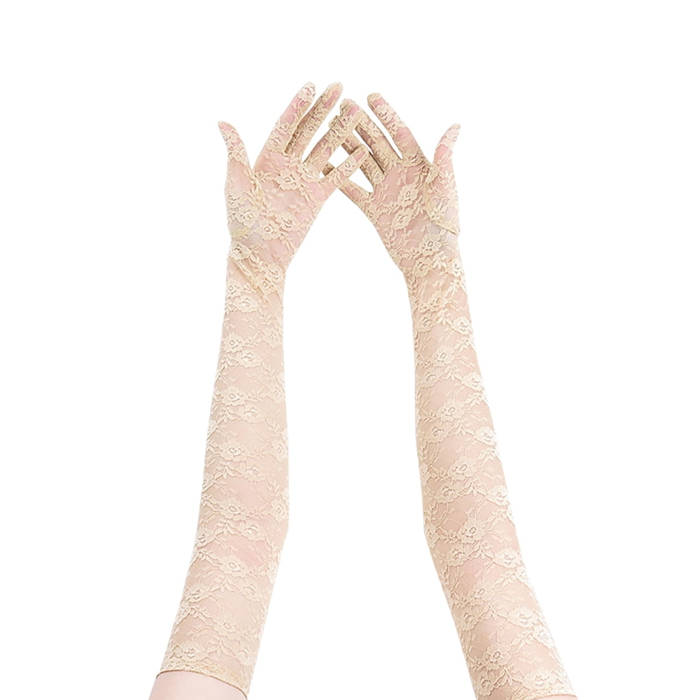 ADVEN 2 Pieces Ladies Lace Gloves Etiquette Long Sleeve Fishnet Nets ...
