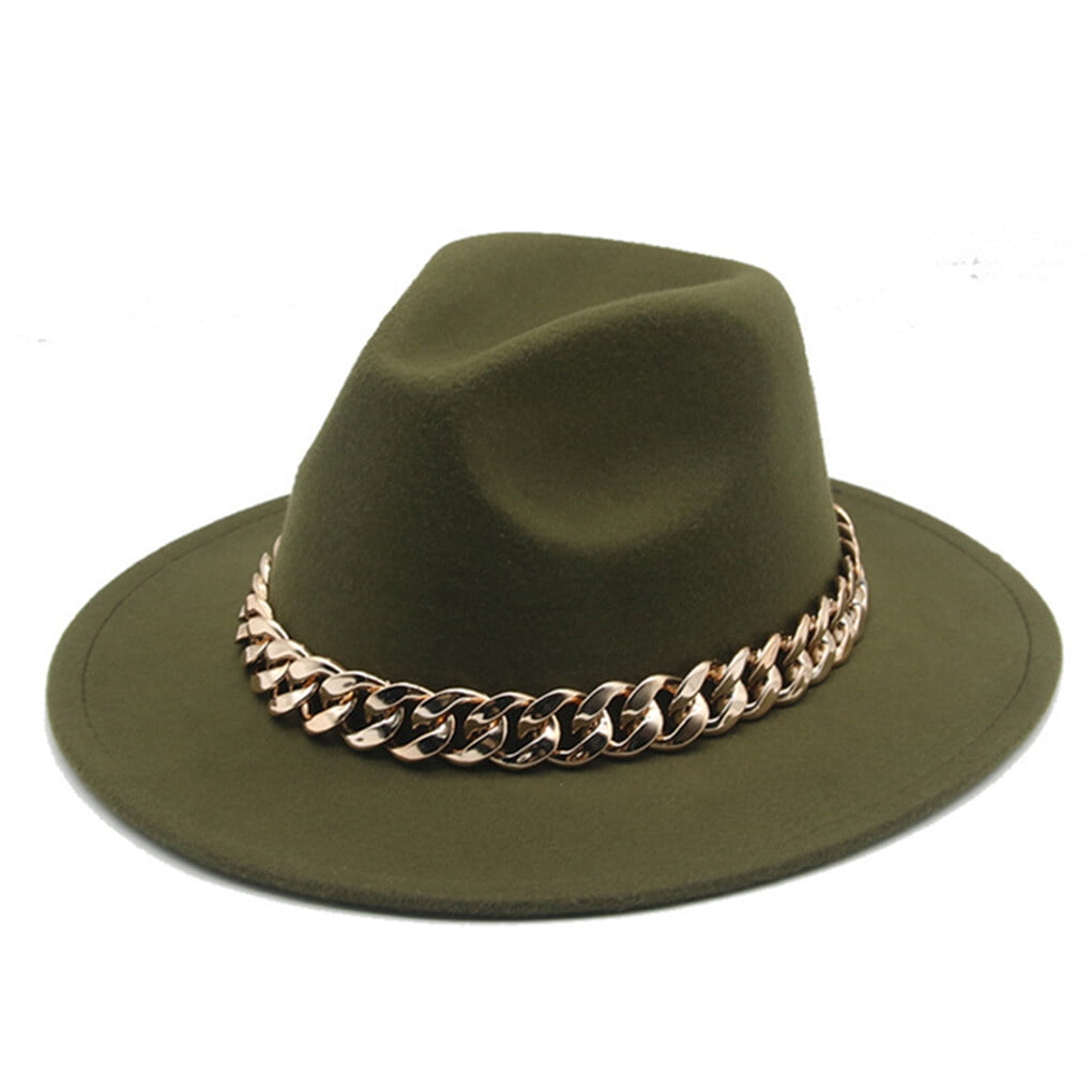 ADVEN Fedora Hats Unisex Sattin Weave Warm Gold Necklace Leisure Wool ...