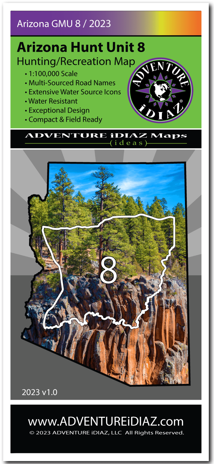 ADVENTURE iDIAZ - Arizona Hunt Unit 8 Map - Hiking, Hunting, Recreation Map - Walmart.com