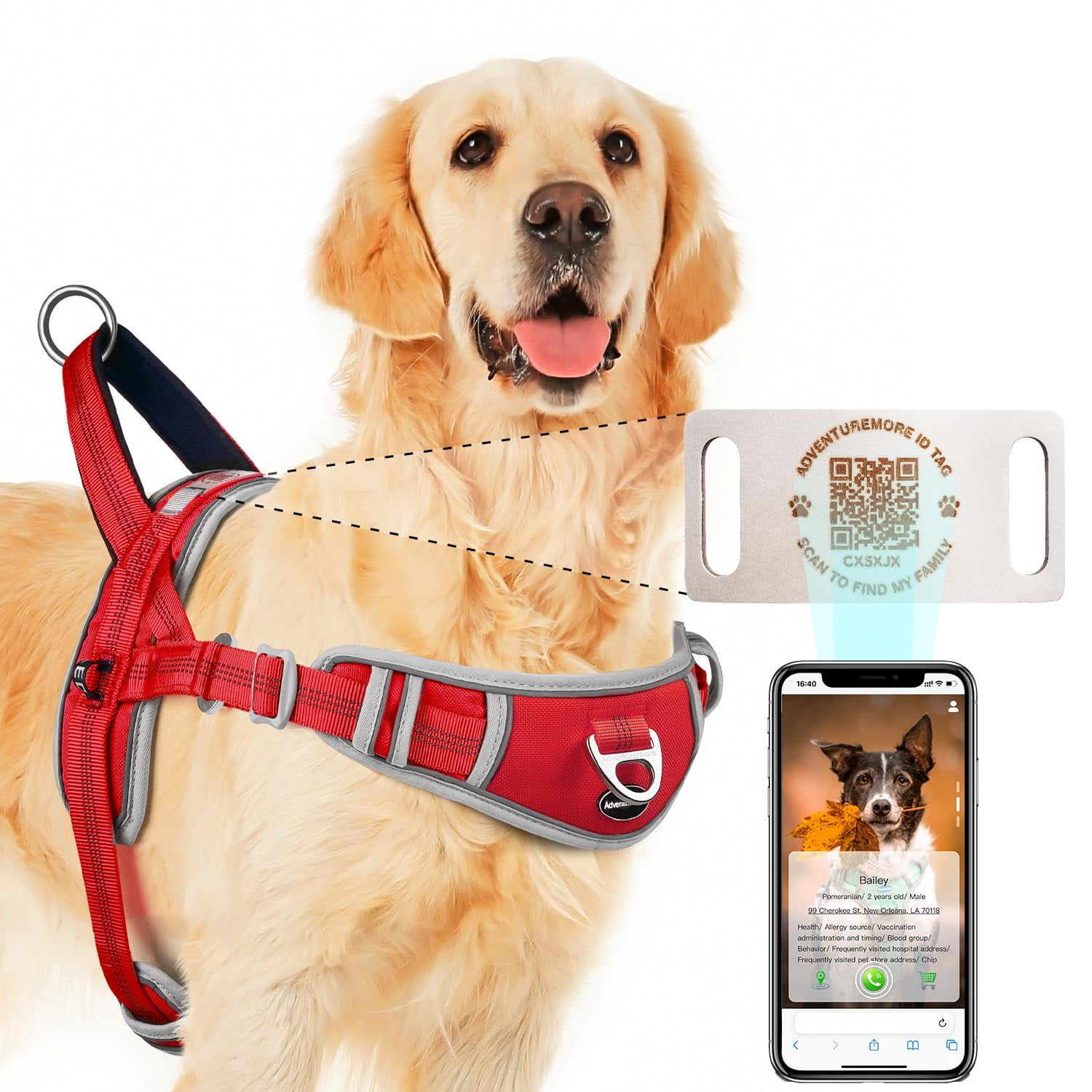 ADVENTUREMORE Dog Harness No Pull with QR Code Pet Tag, Adjustable ...