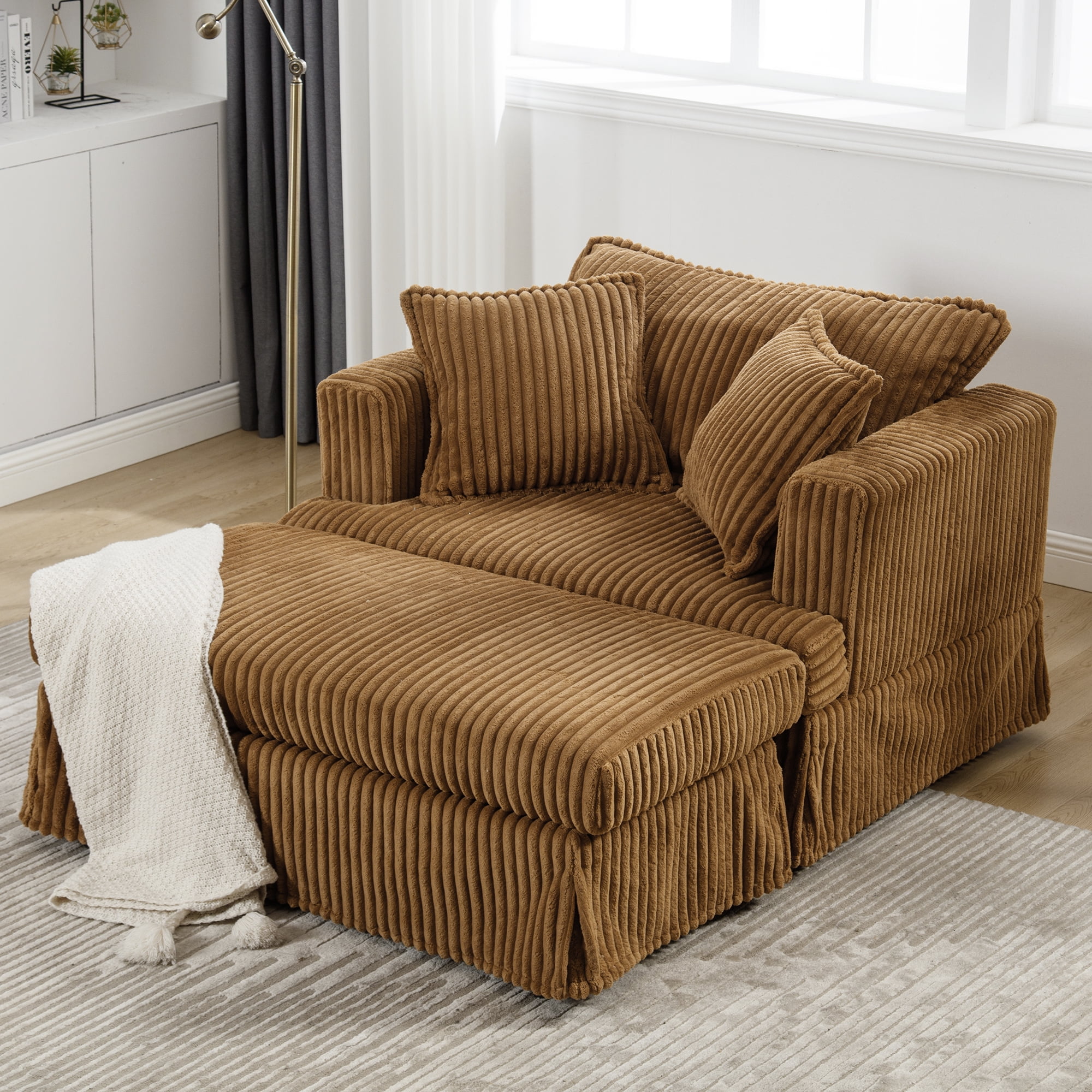 ADVWIN 48" Oversized Chaise Lounge with Ottoman, Modern Comfy Plush ...