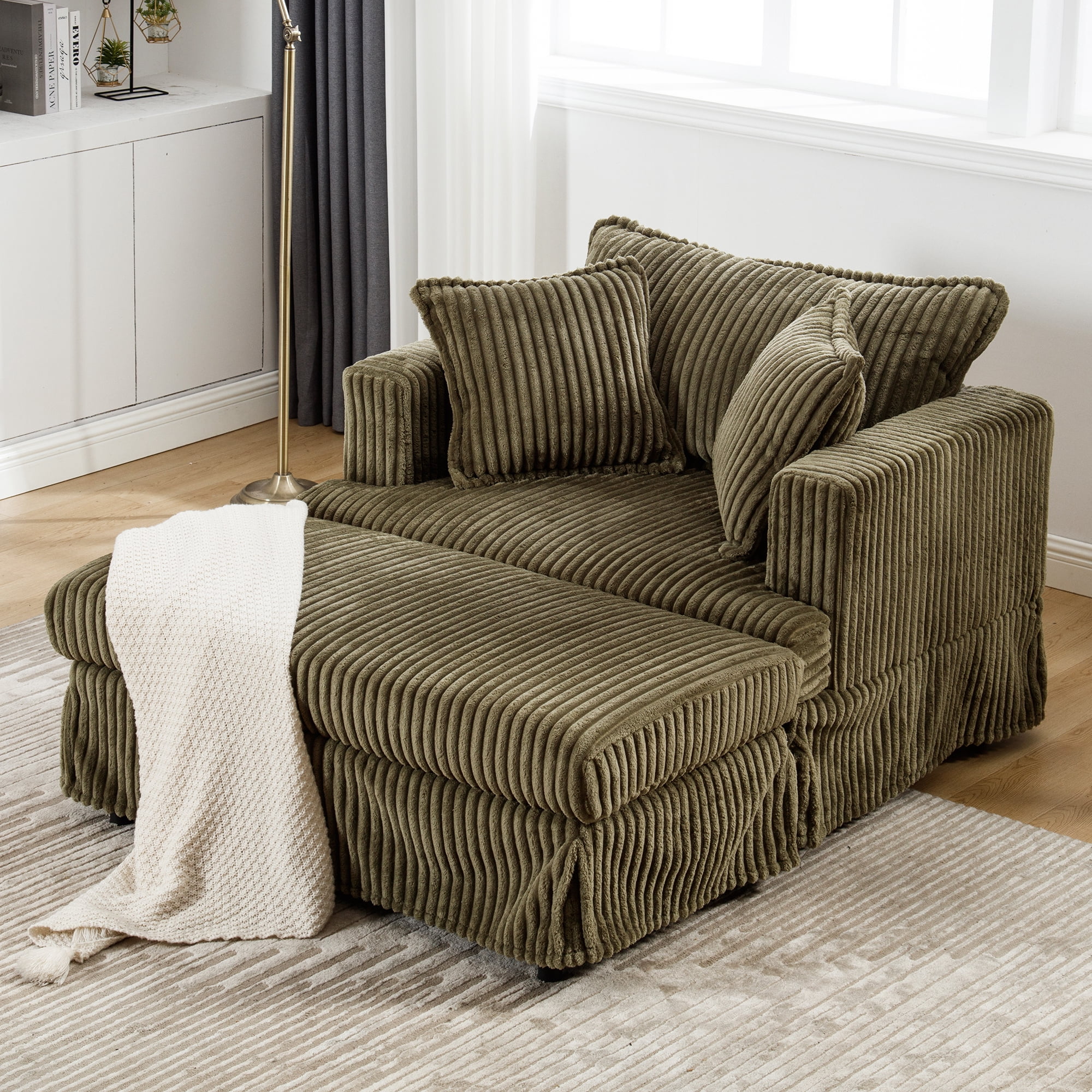 ADVWIN 48" Oversized Chaise Lounge with Ottoman, Modern Comfy Plush ...