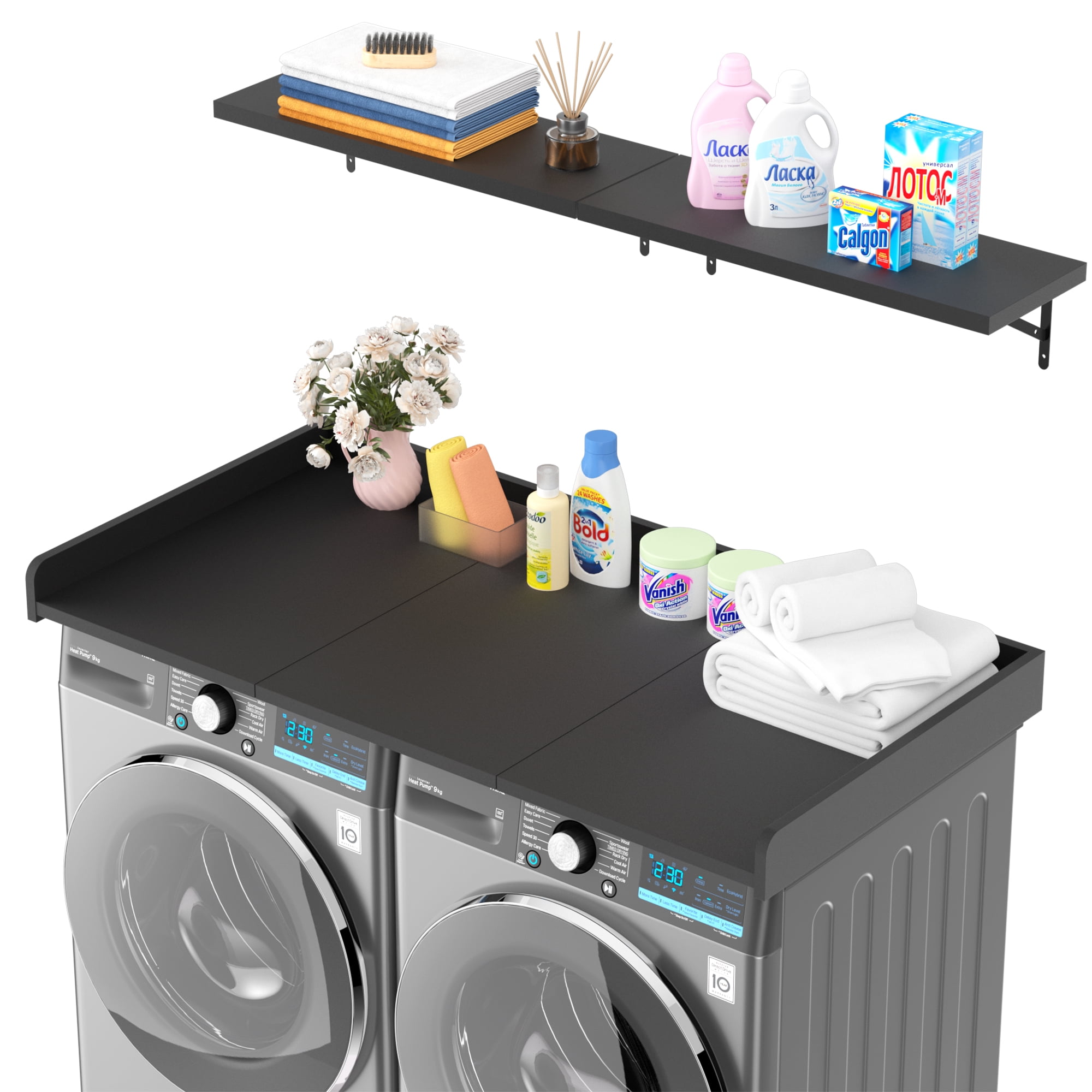 ADVWIN 54" Washer Dryer Countertop with Storage Shelves, Laundry Room ...