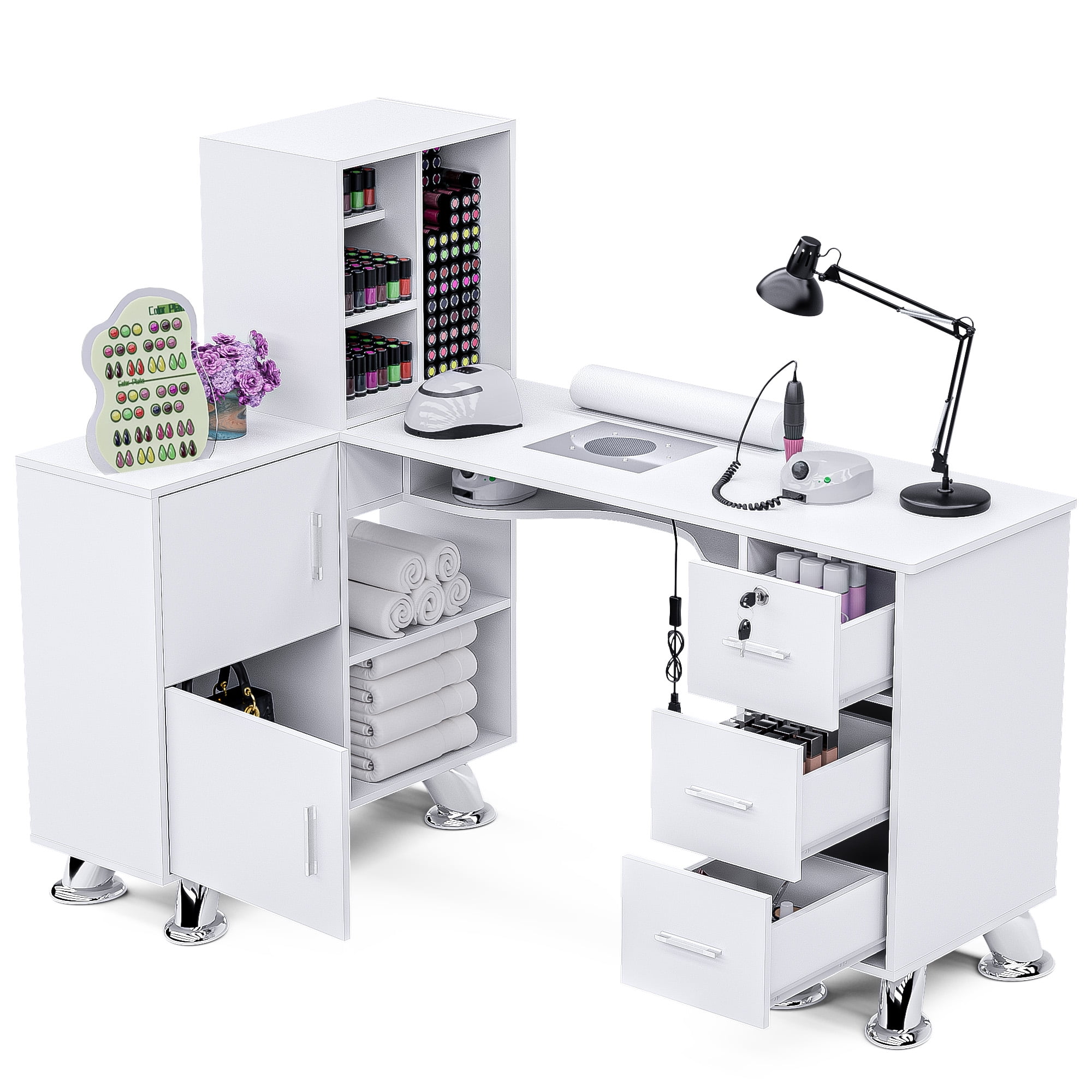 advwin L-Shaped Manicure Table, Nail Station Desk with Storage ...