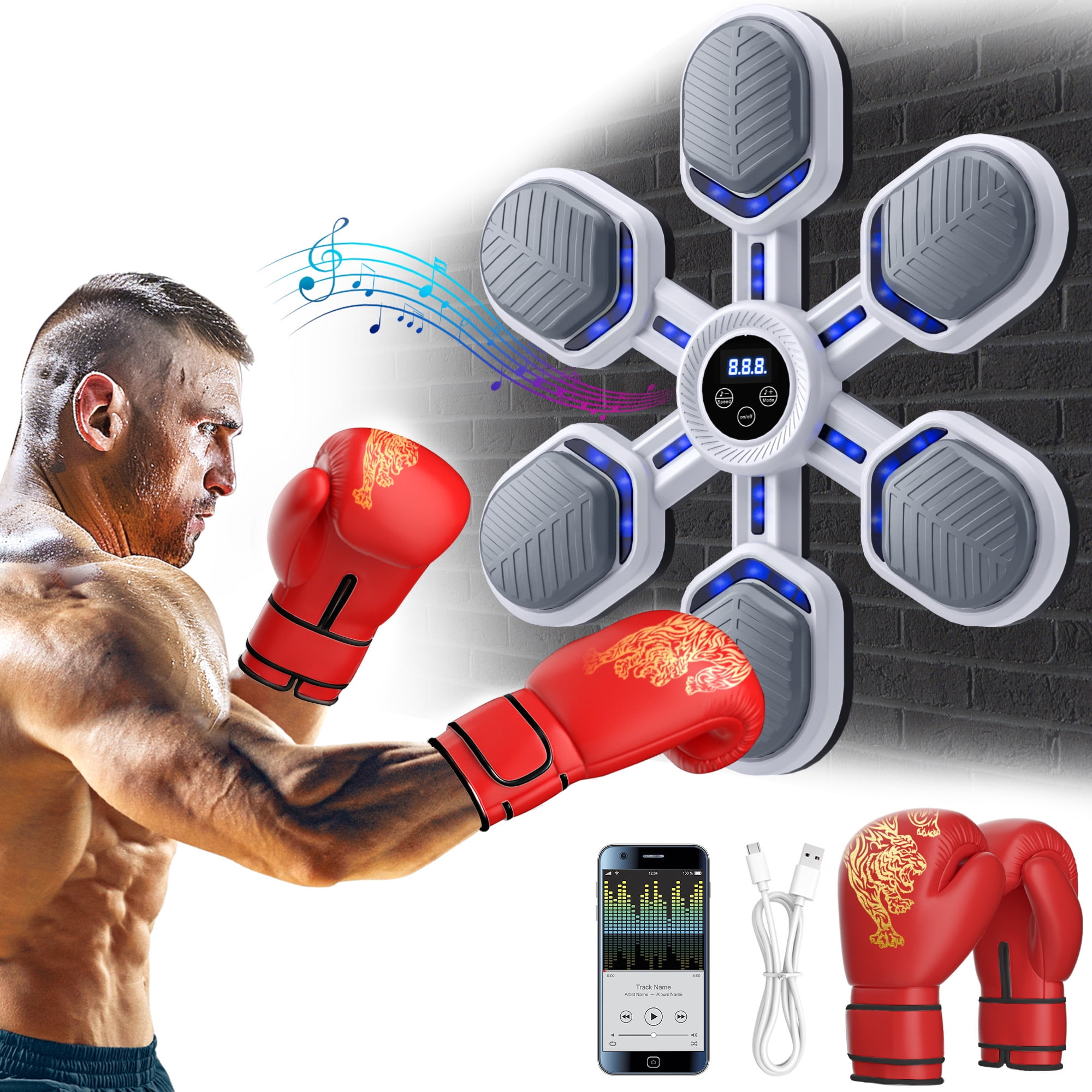 ADVWIN Smart Music Boxing Machine with Boxing Gloves, Wall Mounted ...