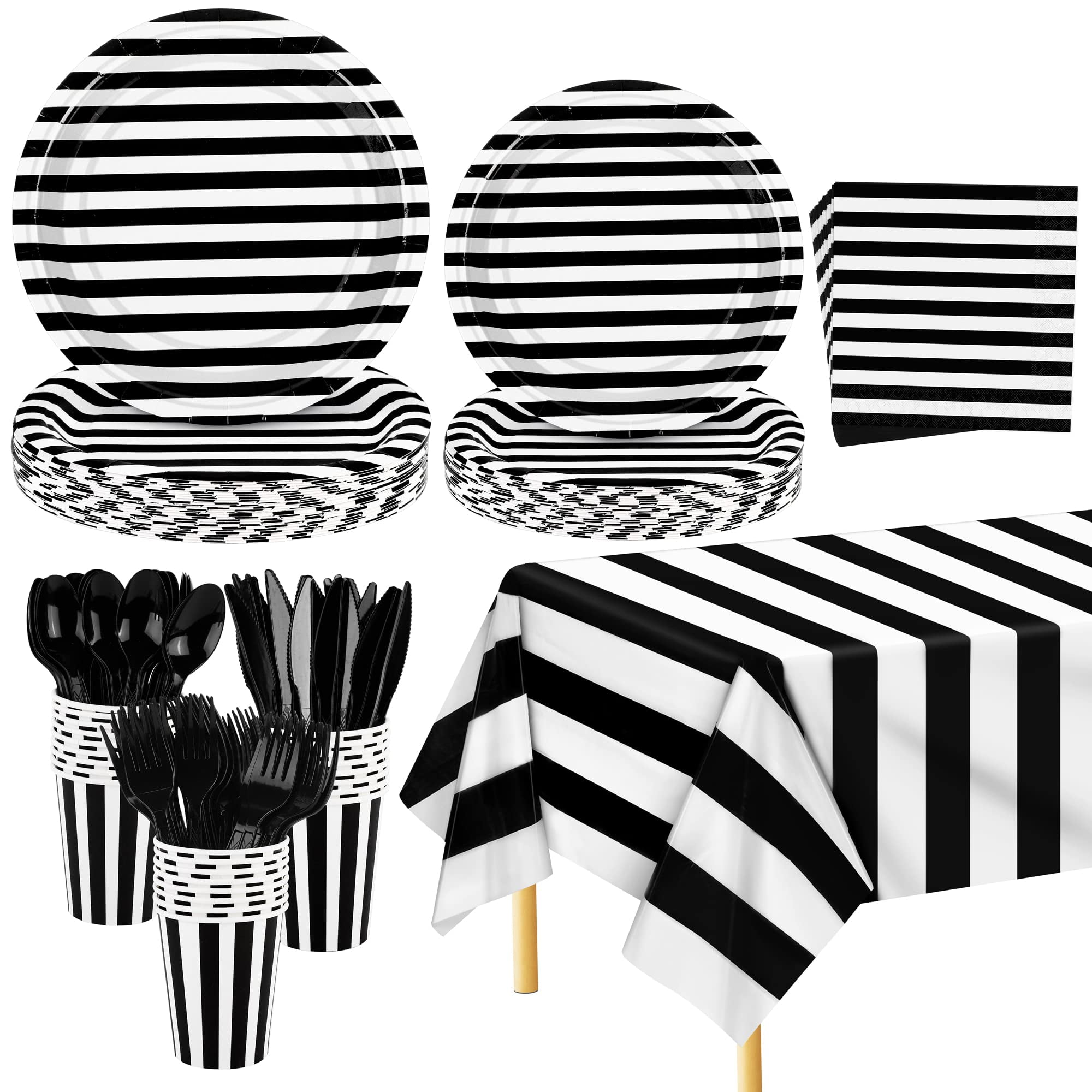 ADXCO 176 Pieces Black RRF12 and White Disposable Set Paper Party ...