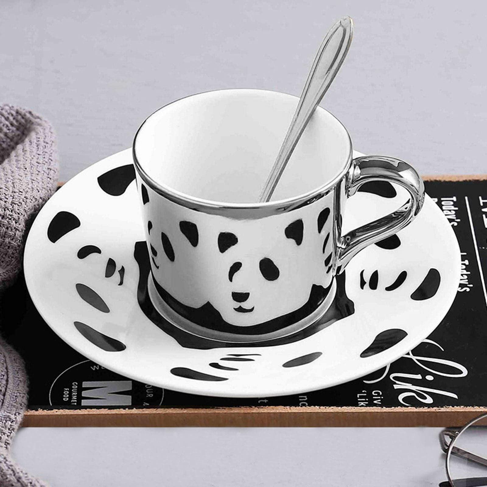 ADruer Angled Mirror Cup & Saucer, Moving Reflection Panda Mirror ...