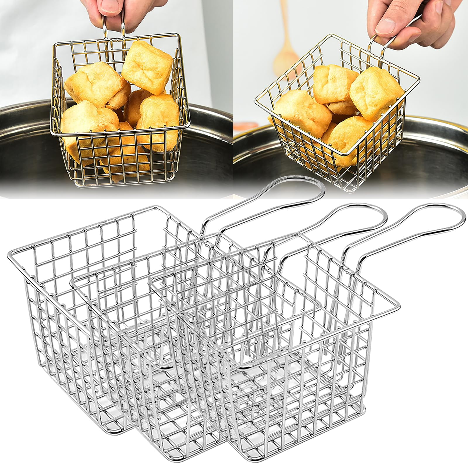 ADruer Mini Frying Baskets, Stainless Steel Square Fry Basket, Snack ...
